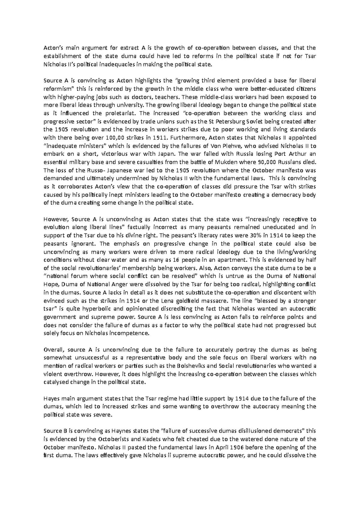 A level History A style - Acton’s main argument for extract A is the ...