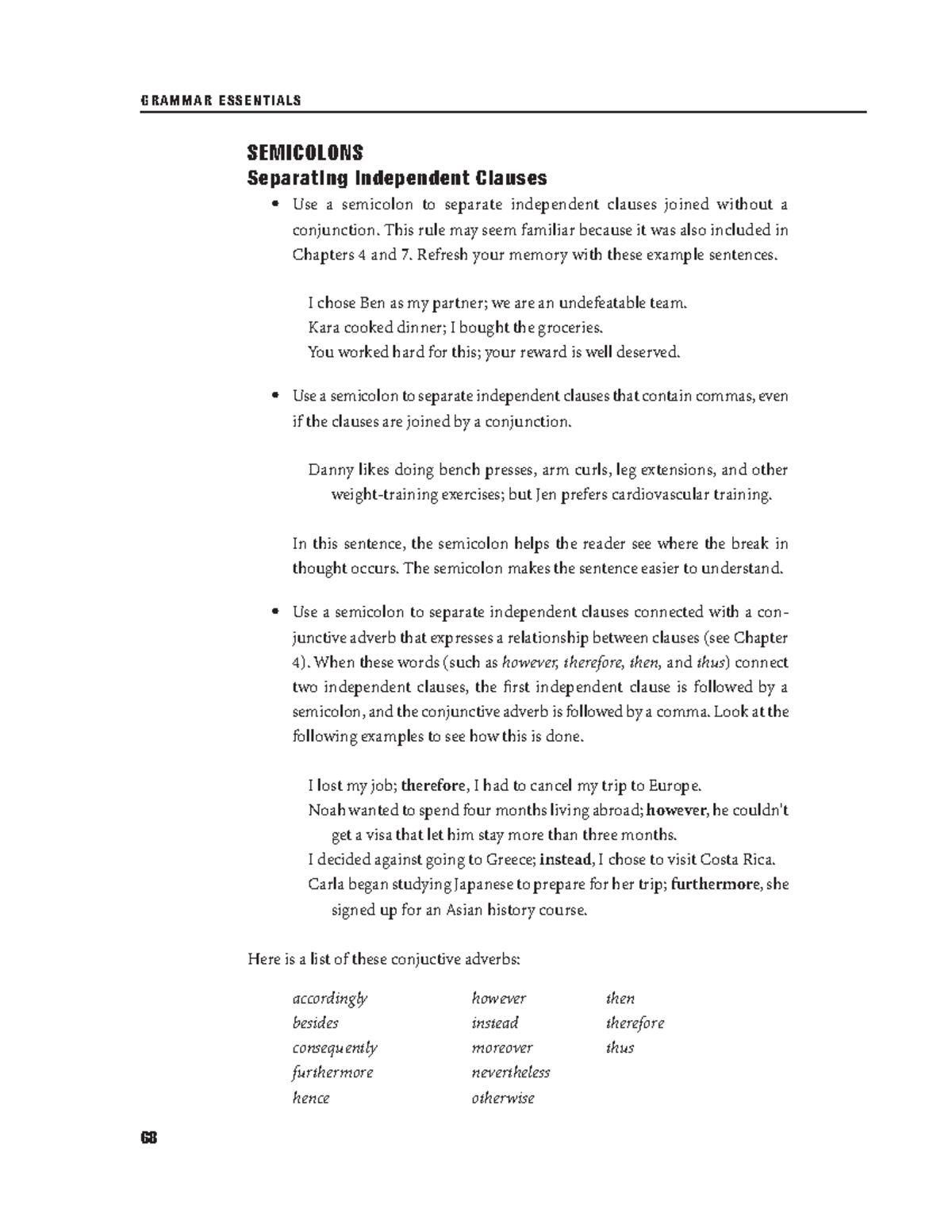 Grammar Review- How to use Semicolon - GRAMMAR ESSENTIALS 68 SEMICOLONS ...