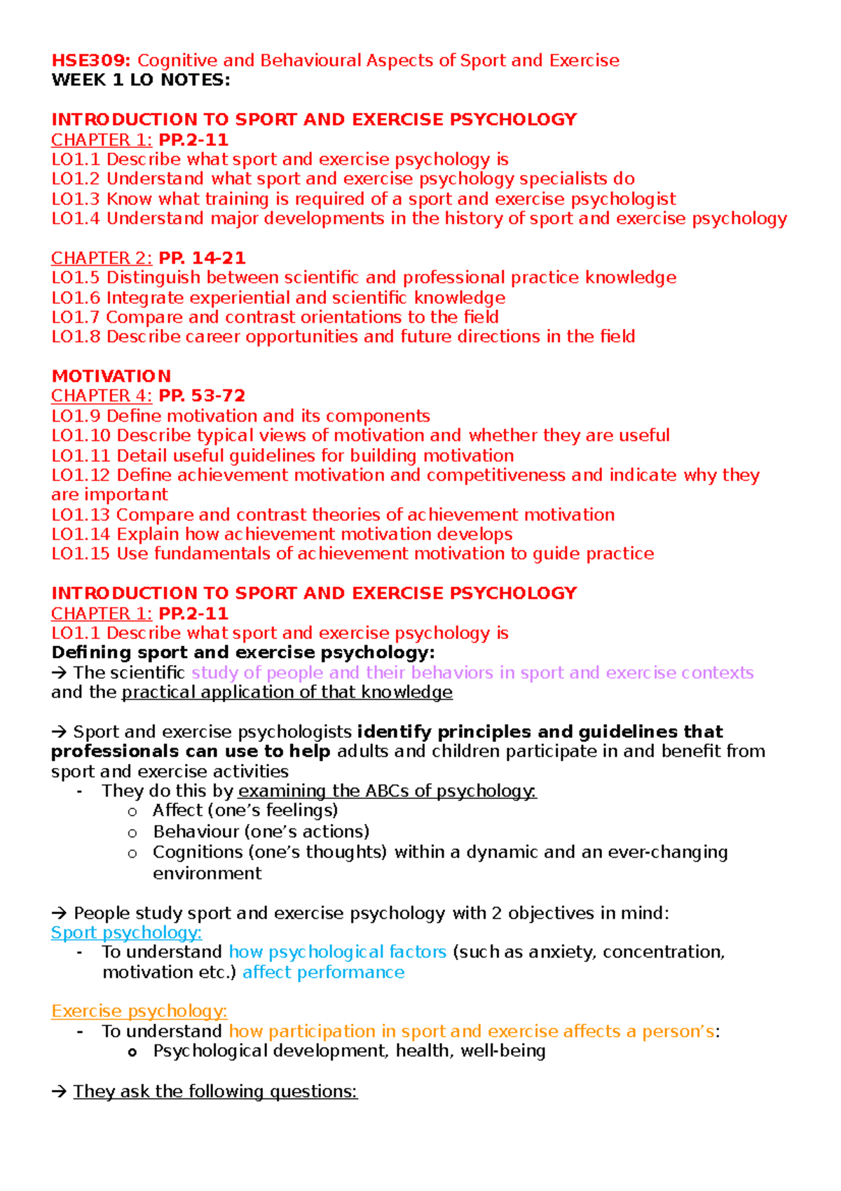 HSE309 Extensive Week 1 Learning Objective Notes - HSE309: Cognitive ...