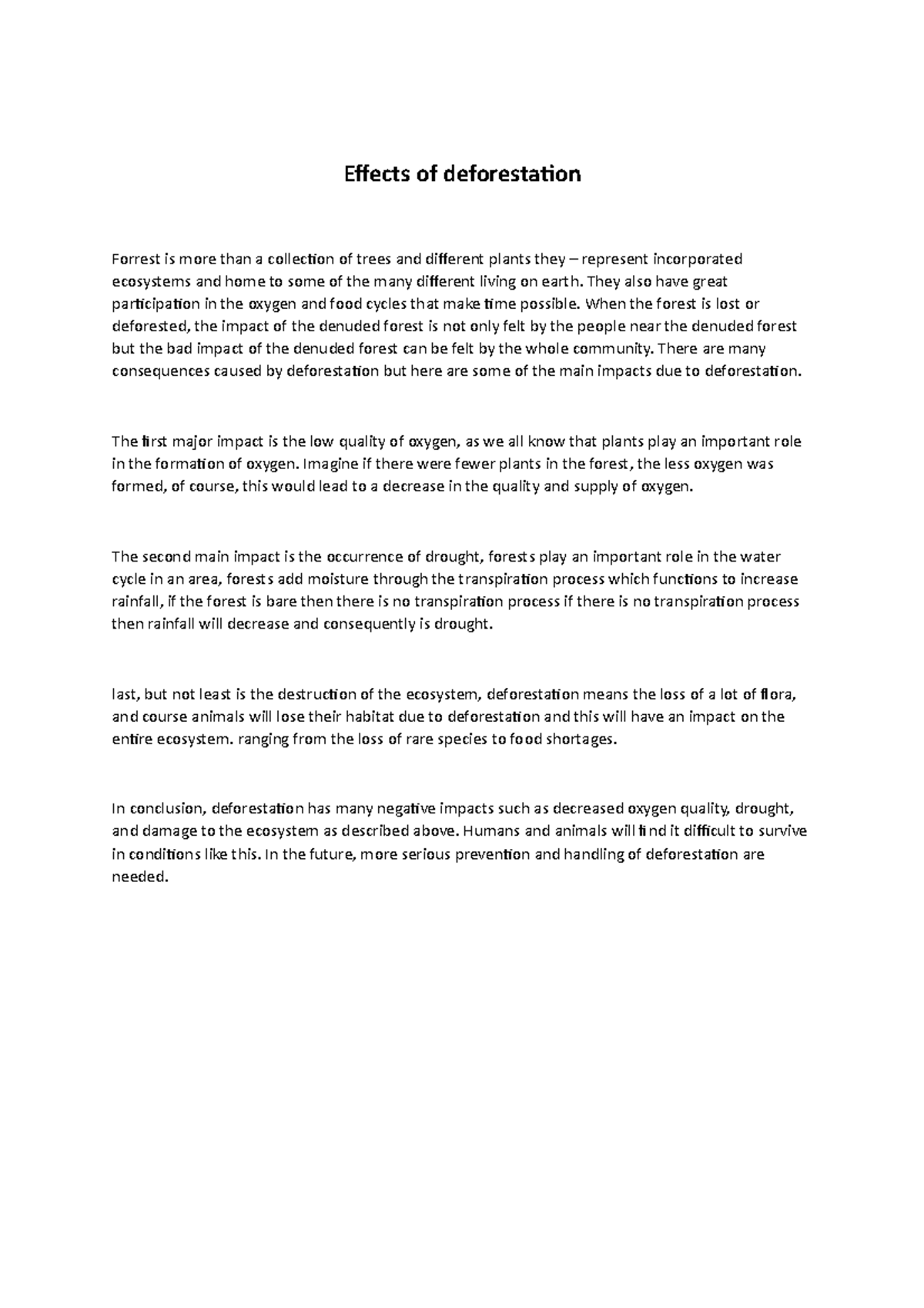 Essay writing Affects of deforestation - Effects of deforestation ...