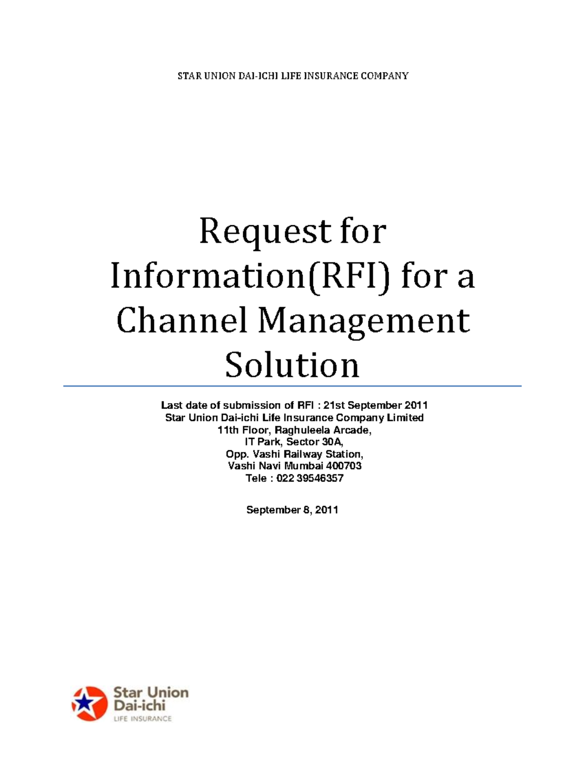 RFI Example - STAR UNION DAI-ICHI LIFE INSURANCE COMPANY Request for ...