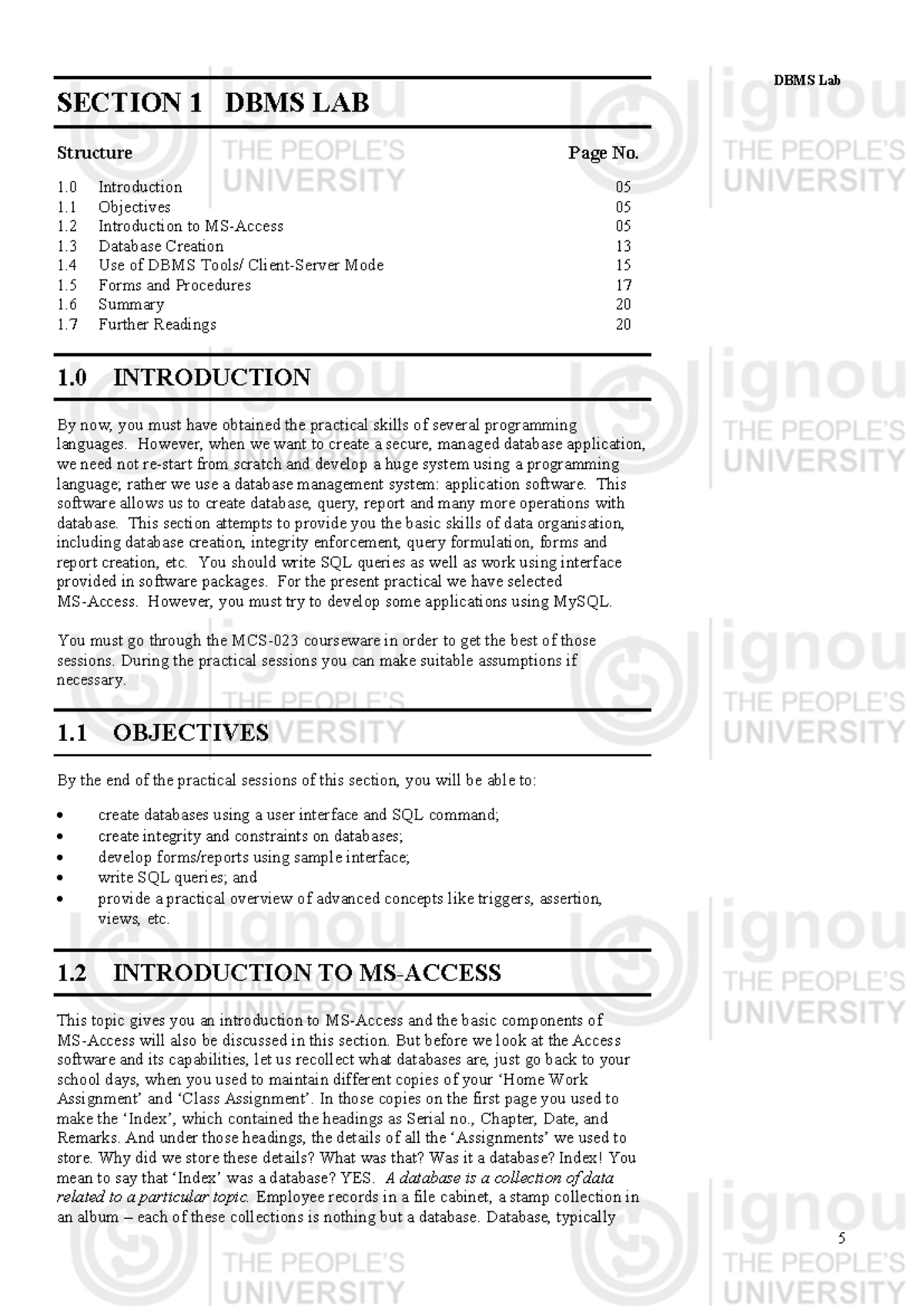 Block-1 - DBMS Lab SECTION 1 DBMS LAB Structure Page No. 1 Introduction 05 1 Objectives 05 1 ...