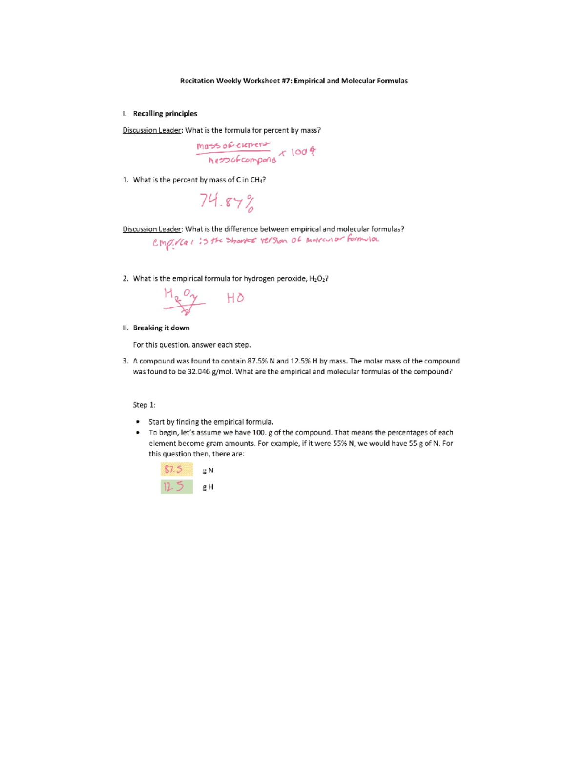 Recitation 7 - CHE109 - Studocu