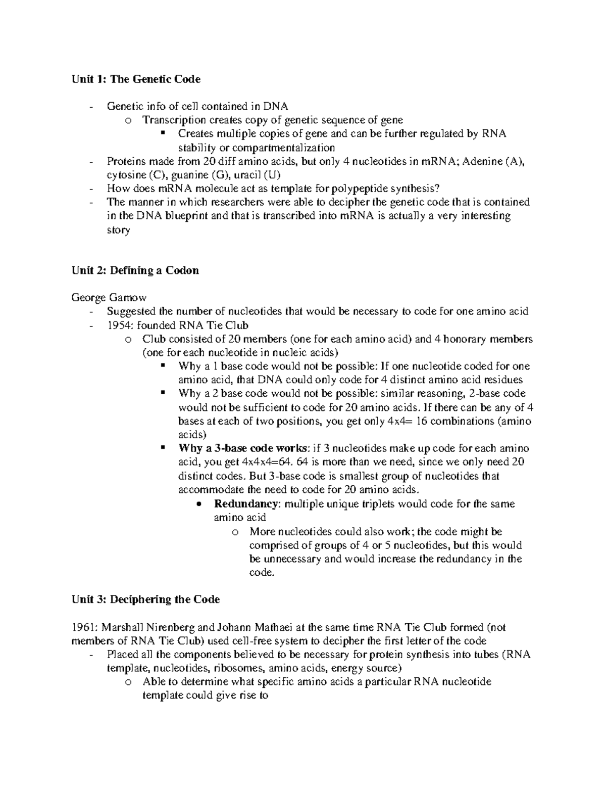 Theme 2 Module 2 Notes - Unit 1: The Genetic Code Genetic info of cell ...