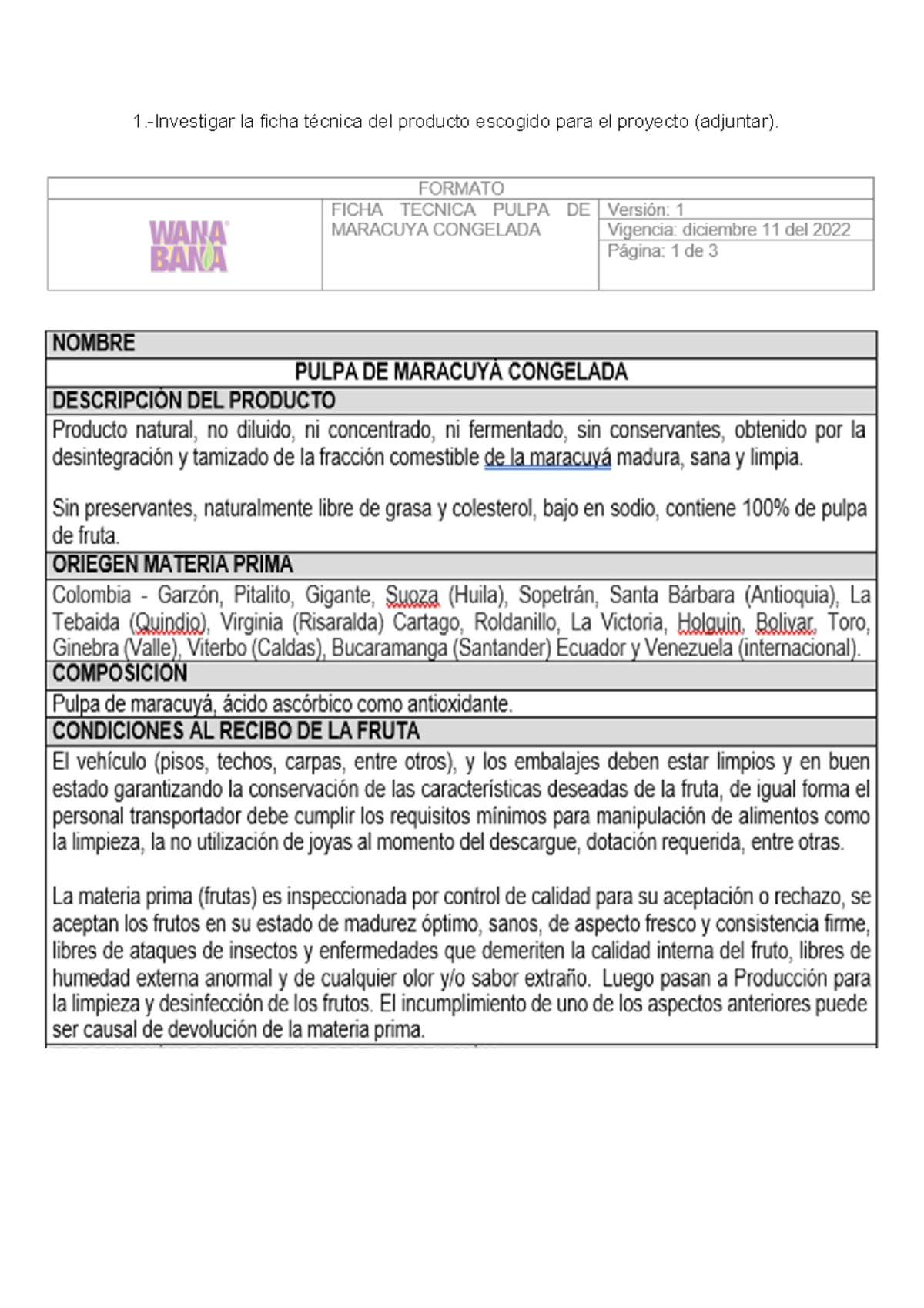 Clasificación Arancelaria del Producto - 1.-Investigar la ficha técnica del producto escogido ...