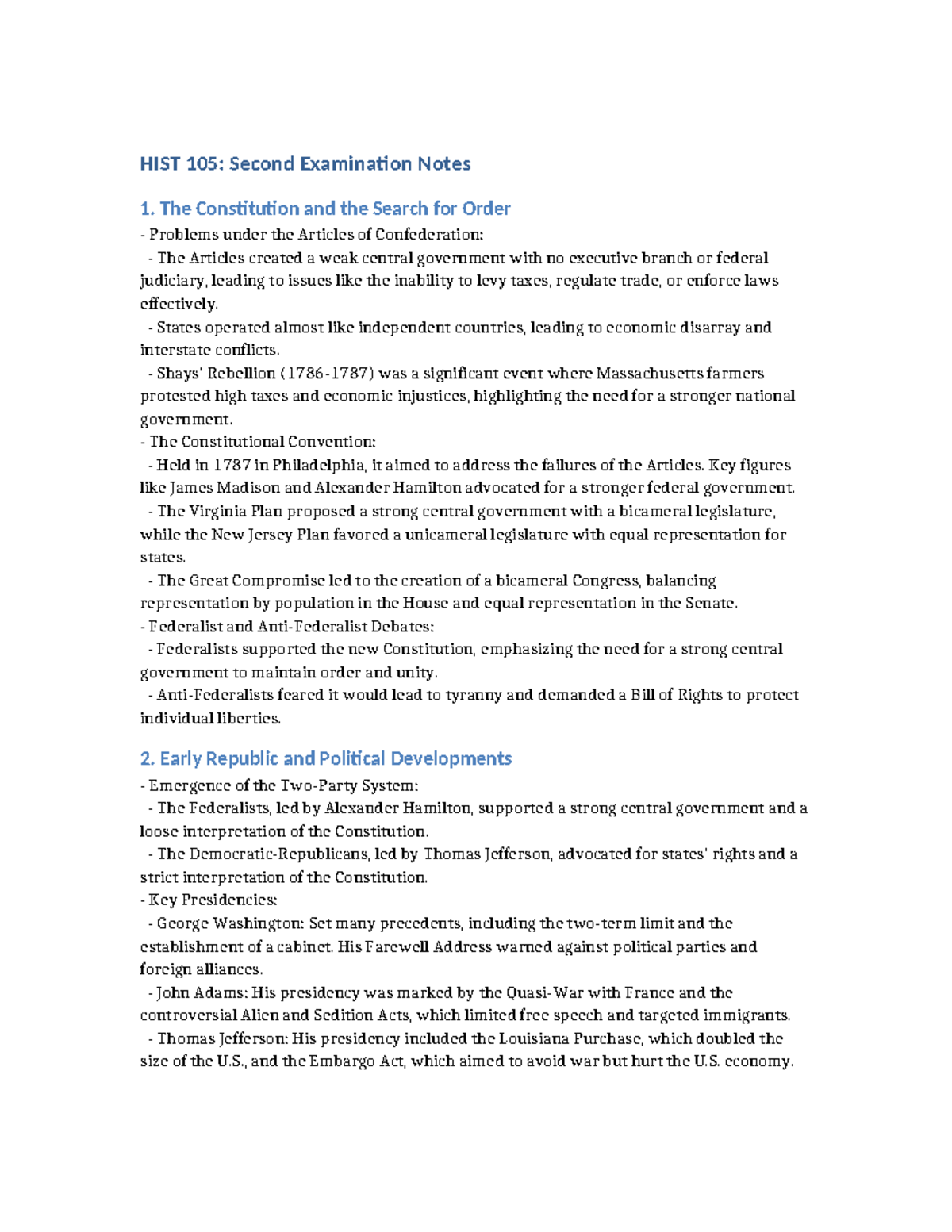HIST 105 Second Examination Notes - HIST 105: Second Examination Notes ...
