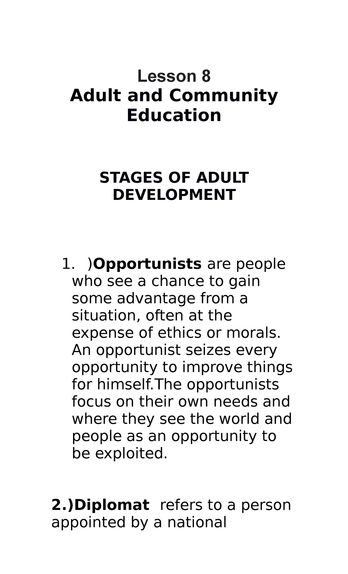 Activity 8 Ph D307 - guide notes - Lesson 8 Adult and Community ...