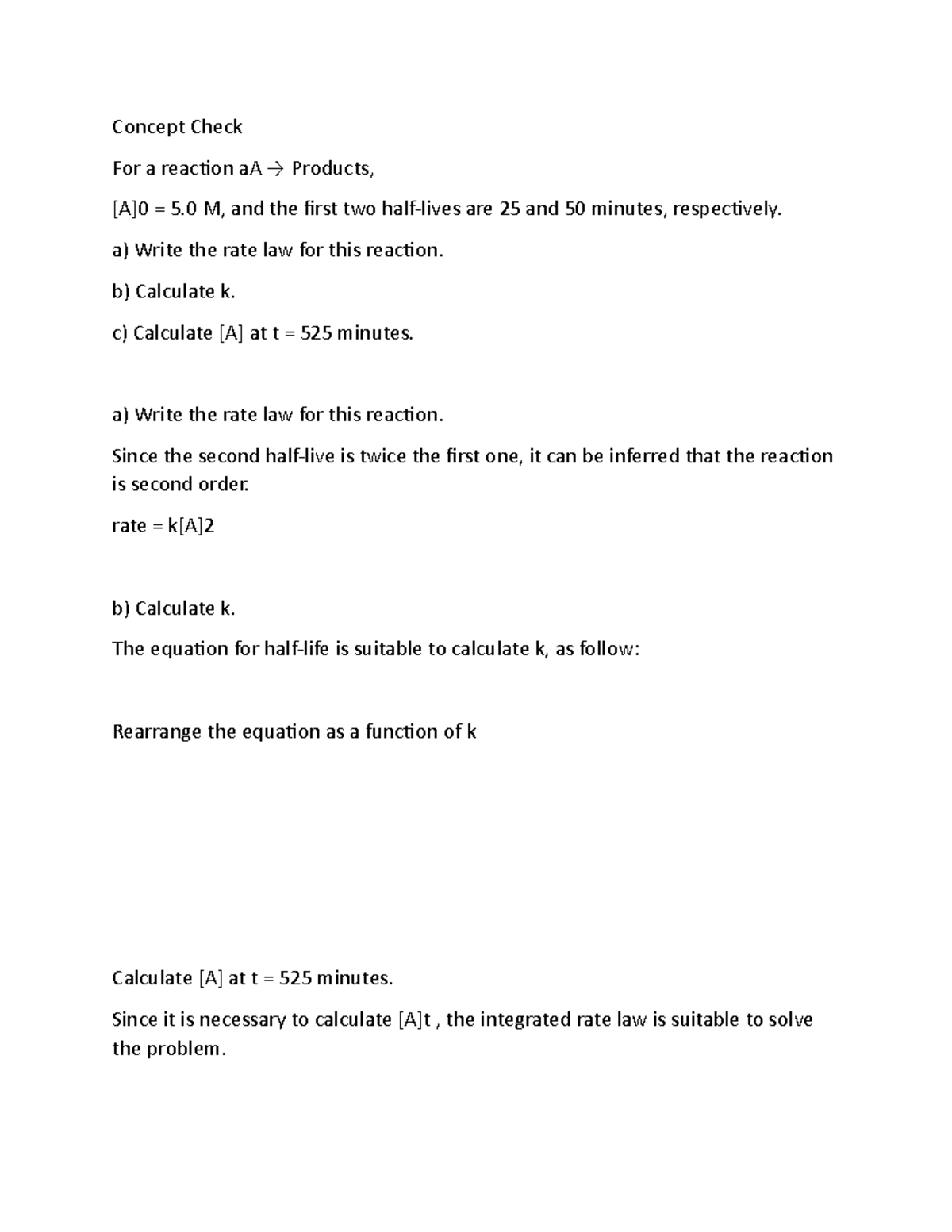 128 - Concept Check - exercises - Concept Check For a reaction aA → ... 128 - Concept Check - exercises - Concept Check For a reaction aA → ...