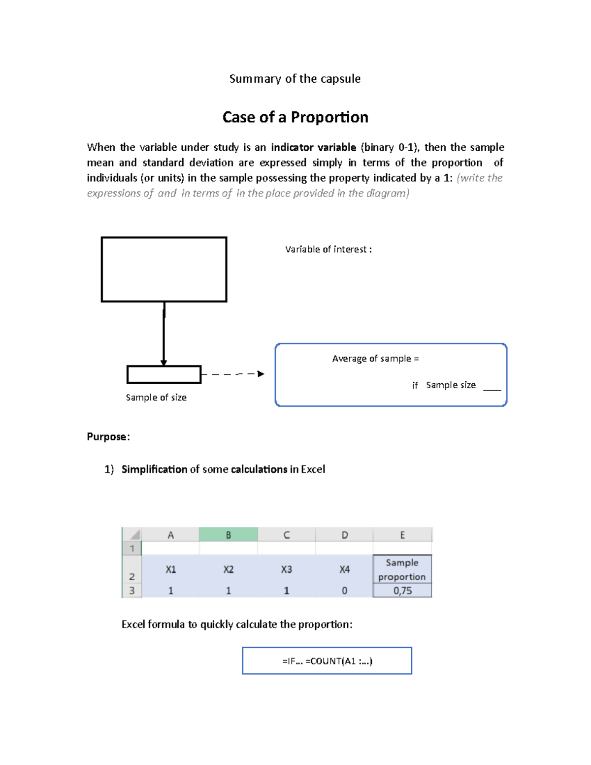 Case of a Proportion - statistic notes lecture 2 - Variable of interest ...