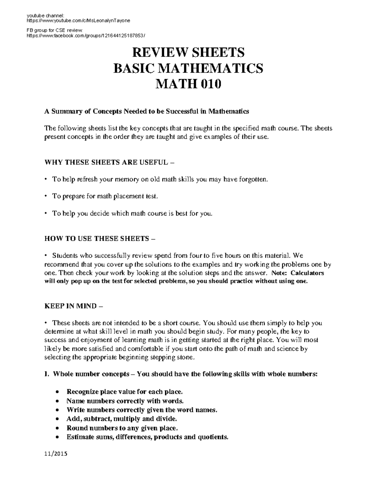 Basic Math Reviewer - MATH 1ST-YEAR - General Mathematics - Studocu