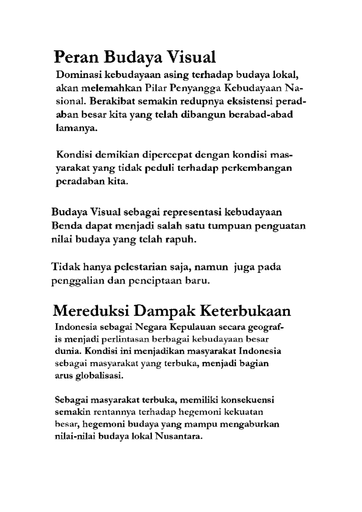 Peran Budaya Visual - Seni Budaya Lokal - Studocu