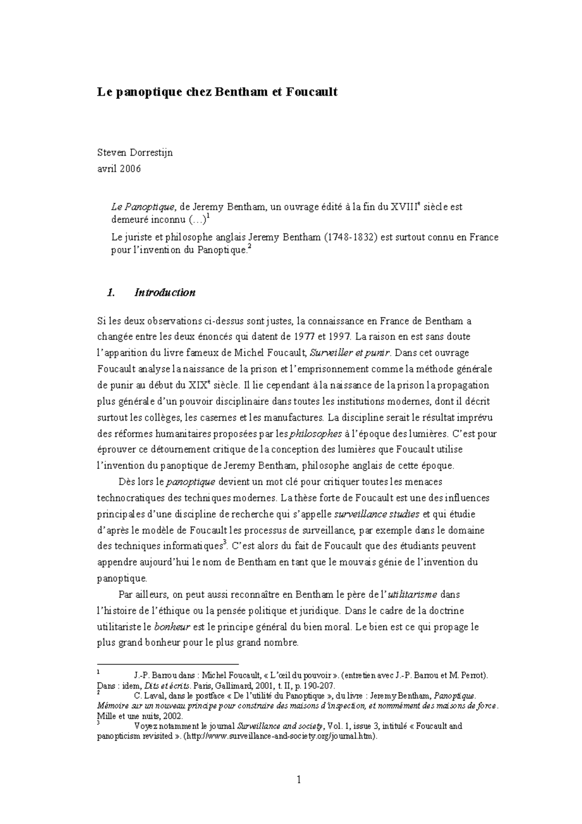 Le panopticon chez Bentham et Foucault - Le panoptique chez Bentham et ...