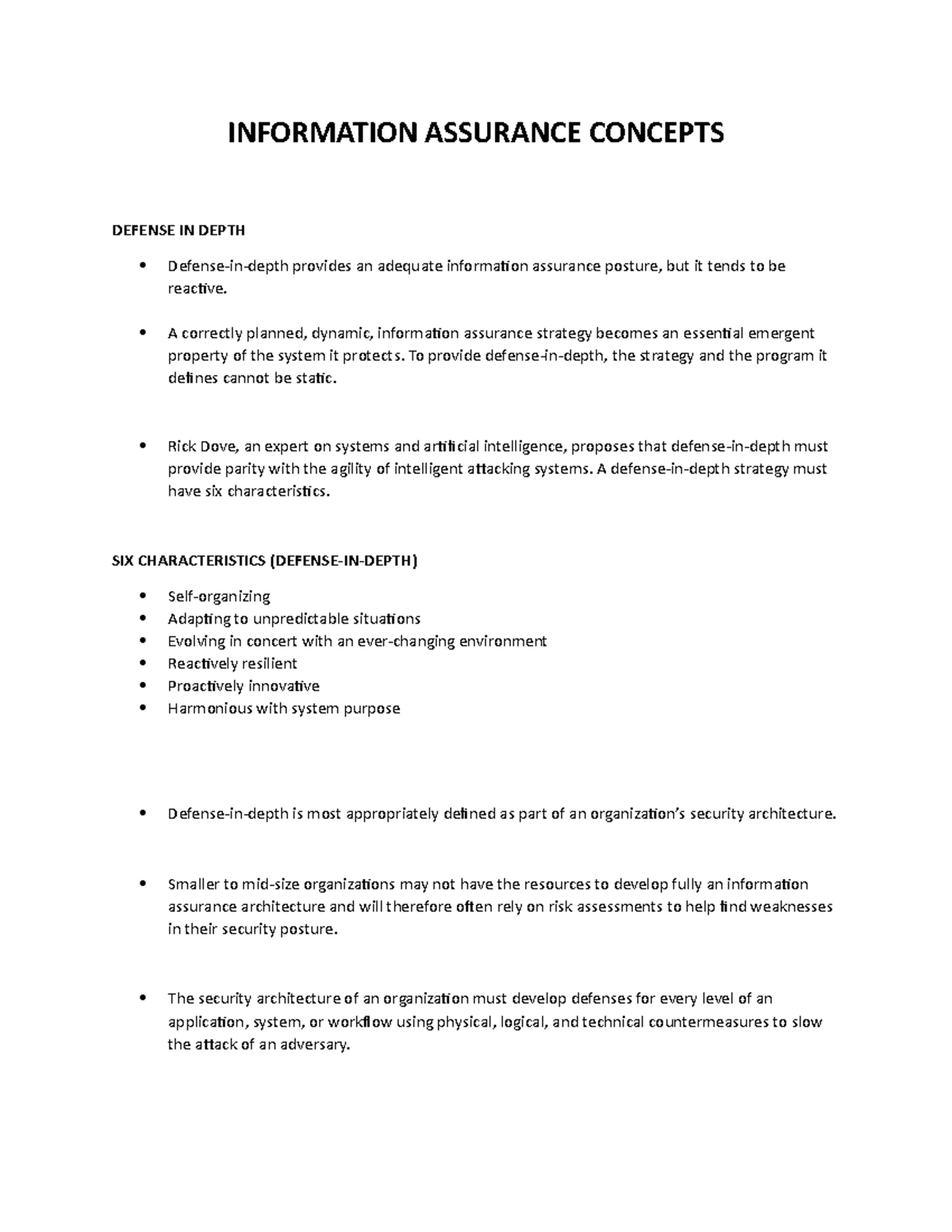 Information- Assurance- Concepts - INFORMATION ASSURANCE CONCEPTS DEFENSE IN DEPTH - Studocu