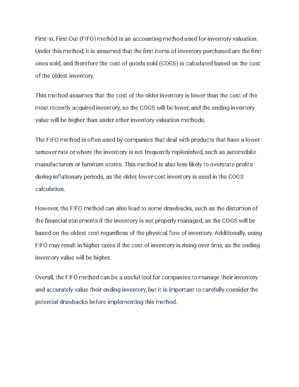 First in first out method notes - First-In, First-Out (FIFO) method is ...