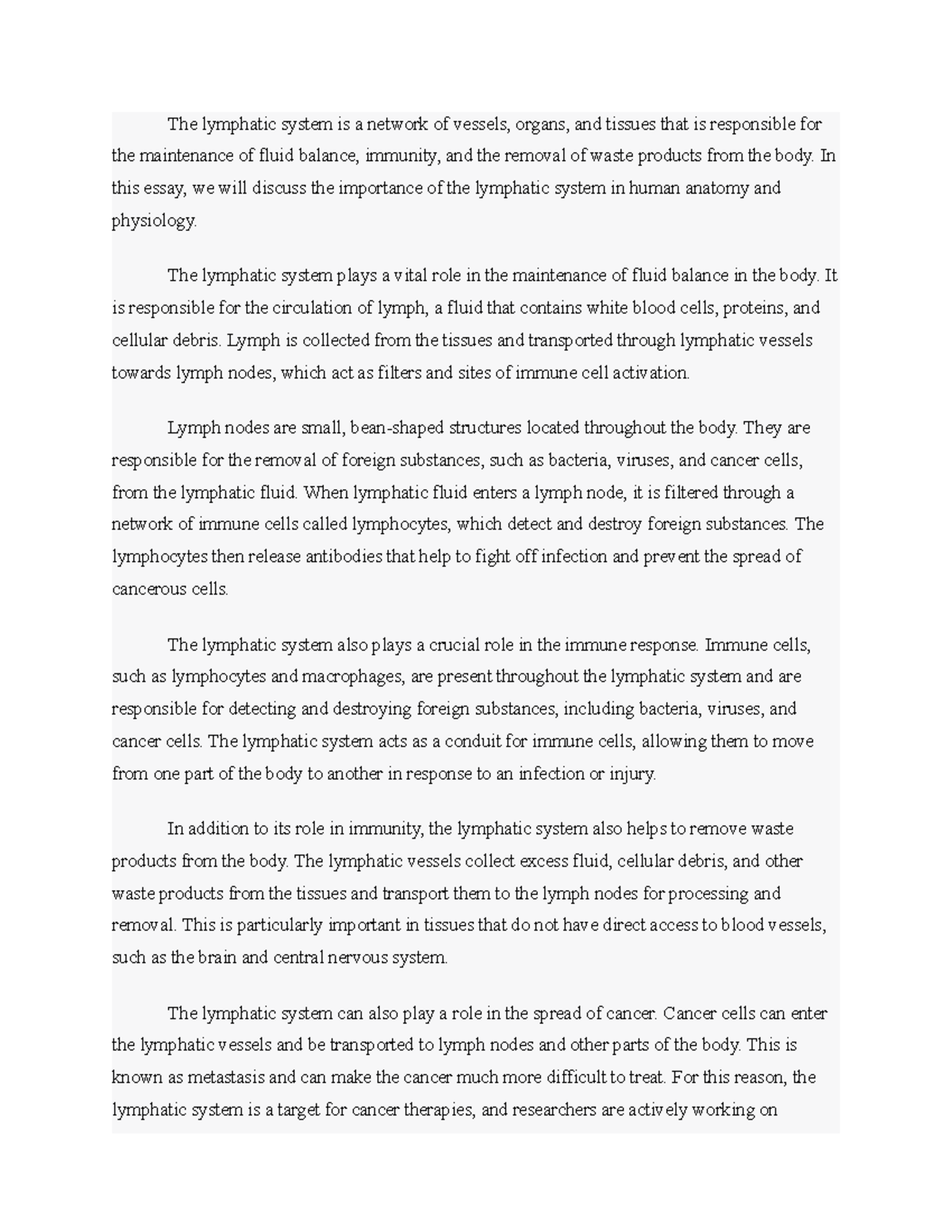 The Lymphatic System - over 500 word essay on the topic for Human ...