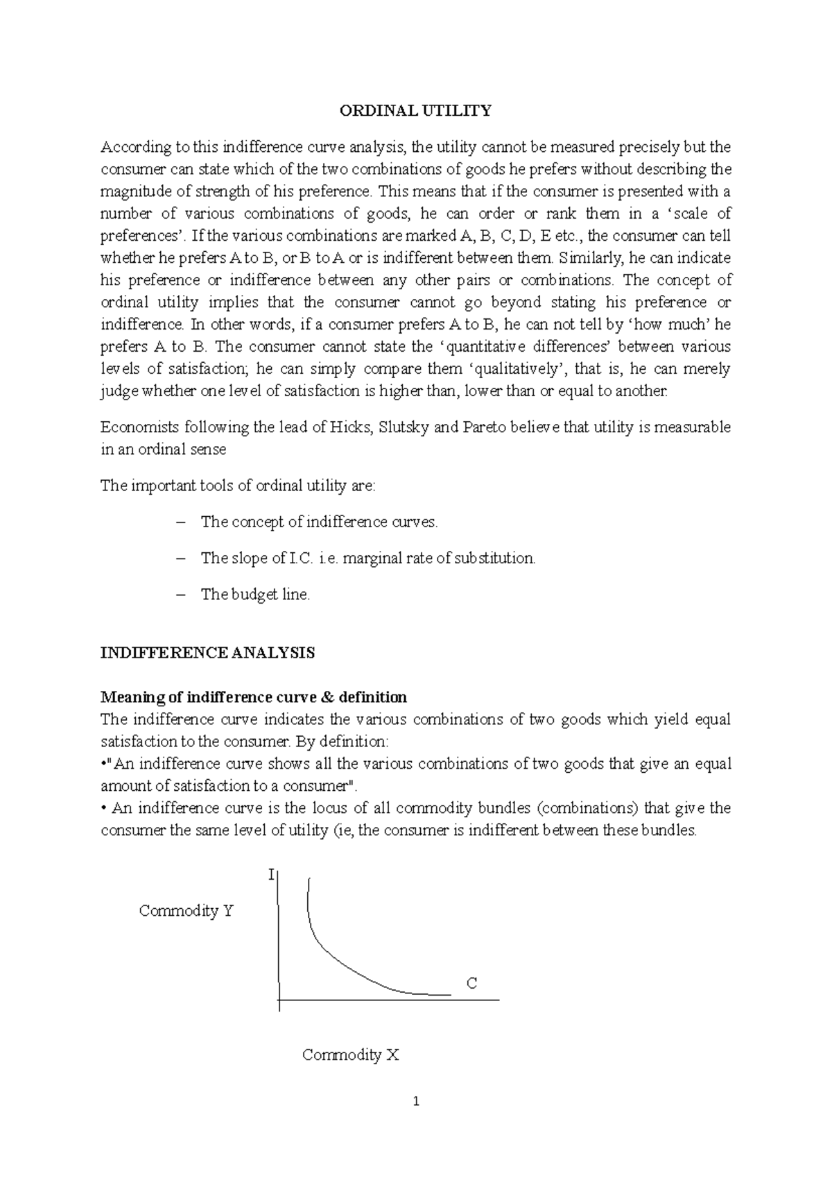 Indifference Curve Edited - ORDINAL UTILITY According to this ...