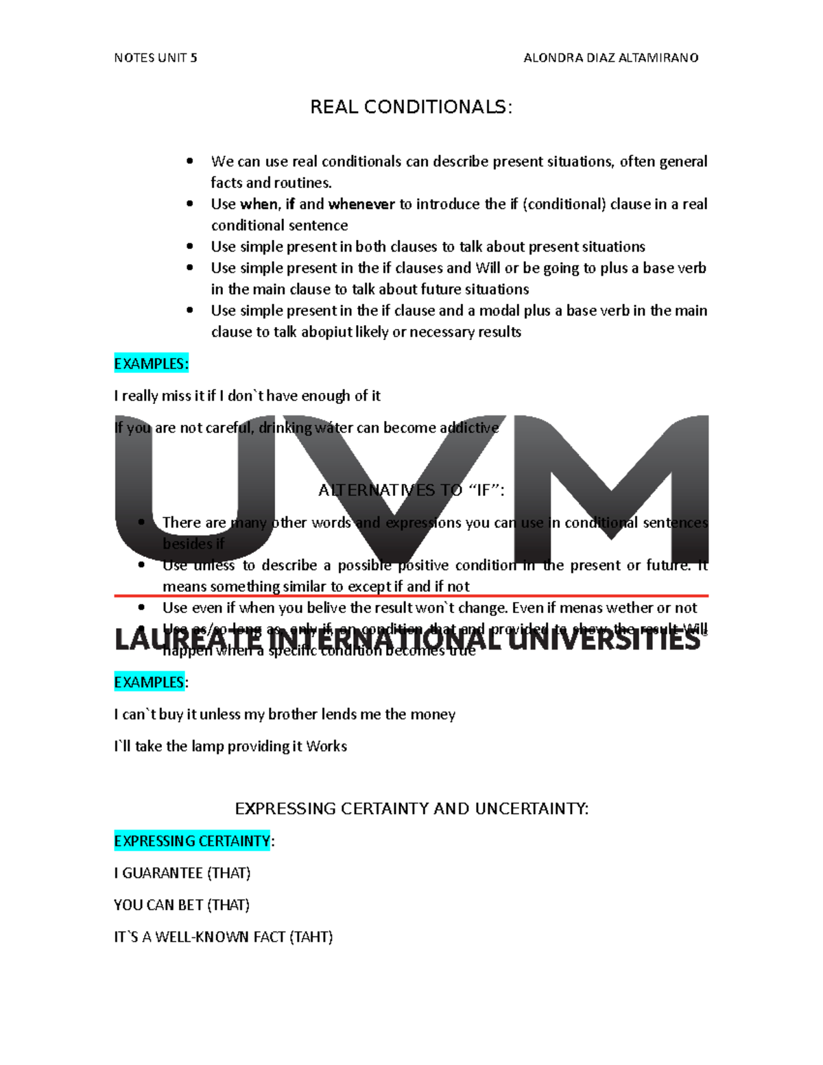 English unit 5 A - ccc - NOTES UNIT 5 ALONDRA DIAZ ALTAMIRANO REAL ...