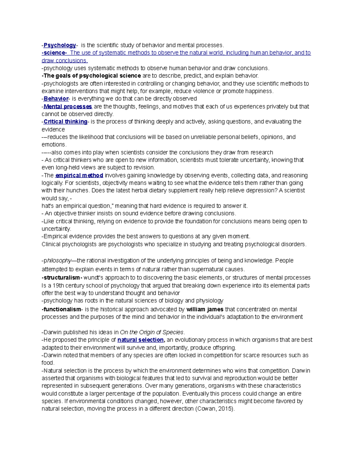 Chapter 1 notes -Psychology- is the scientific study of behavior and ...