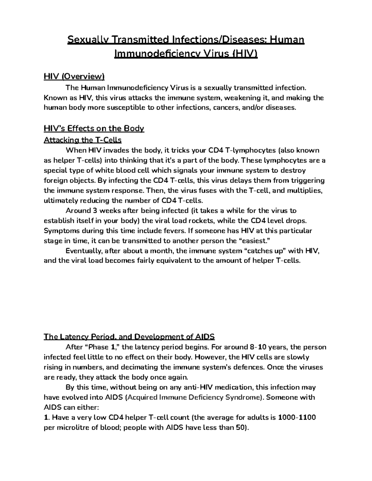 STIs HIV - short introduction to HIV - Sexually Transmitted Infections ...