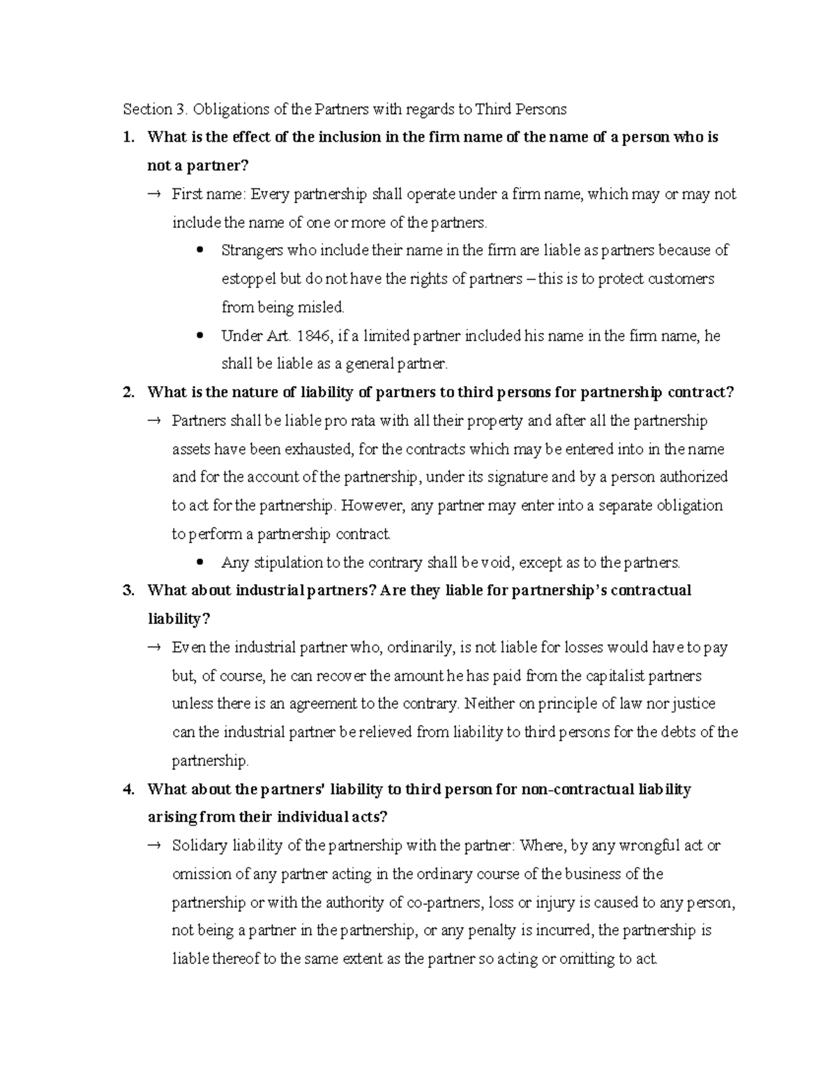Section 3 of Chapter 2 - Section 3. Obligations of the Partners with regards to Third Persons ...