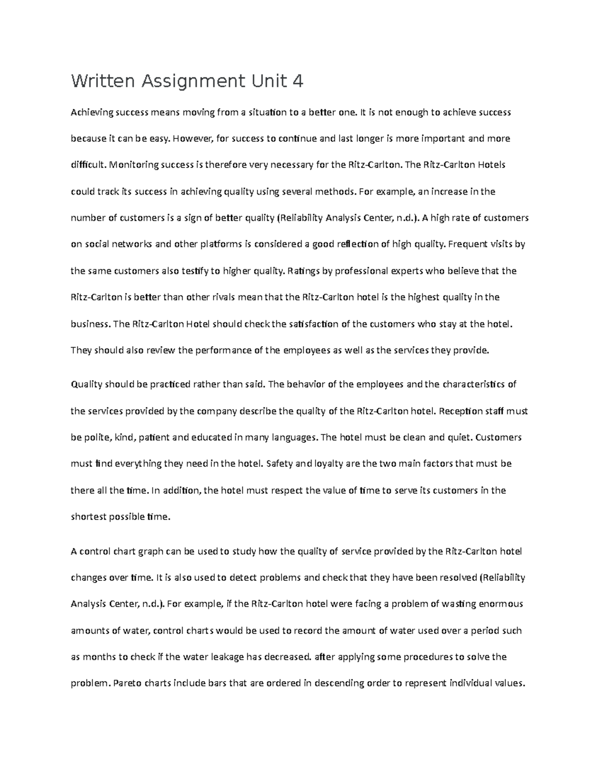 Written Assignment Unit 4 bus 4406 - Written Assignment Unit 4 Achieving success means moving ...