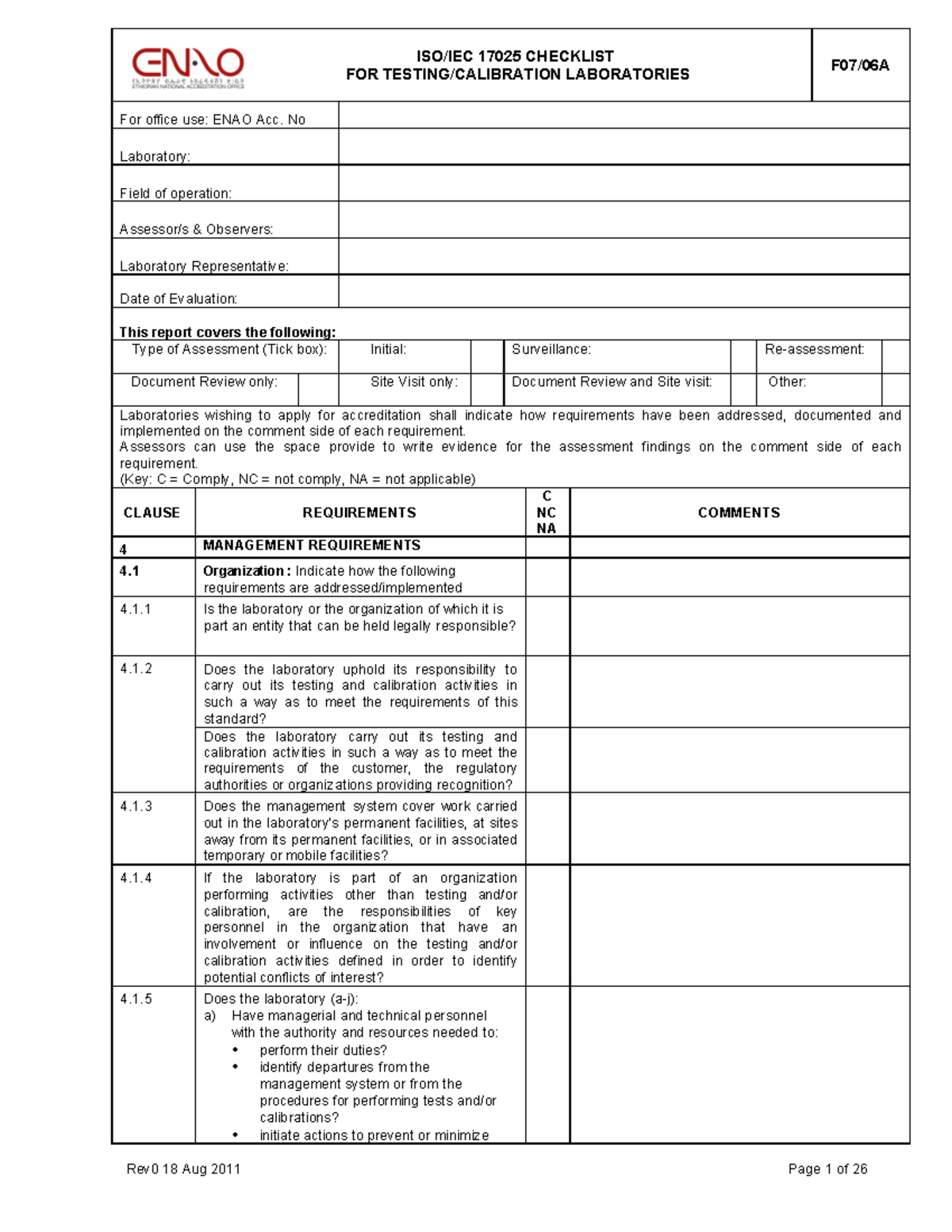 F07 HOBJ8W ud66 - Nil - ISO/IEC 17025 CHECKLIST FOR TESTING/CALIBRATION ...