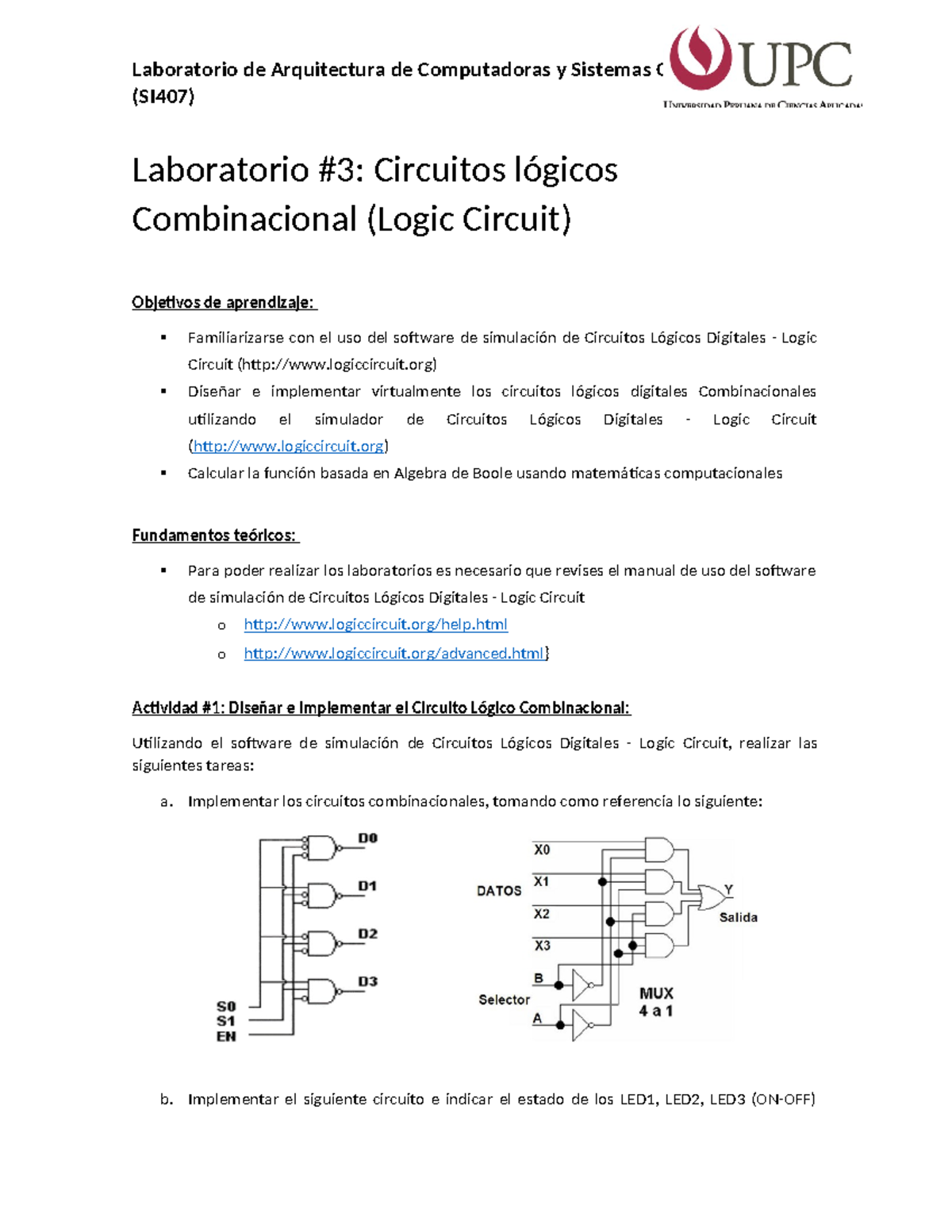 Laboratorio 3A - Circuitos lógicos Combinacionales (Logic Circuit) - Laboratorio de Arquitectura ...