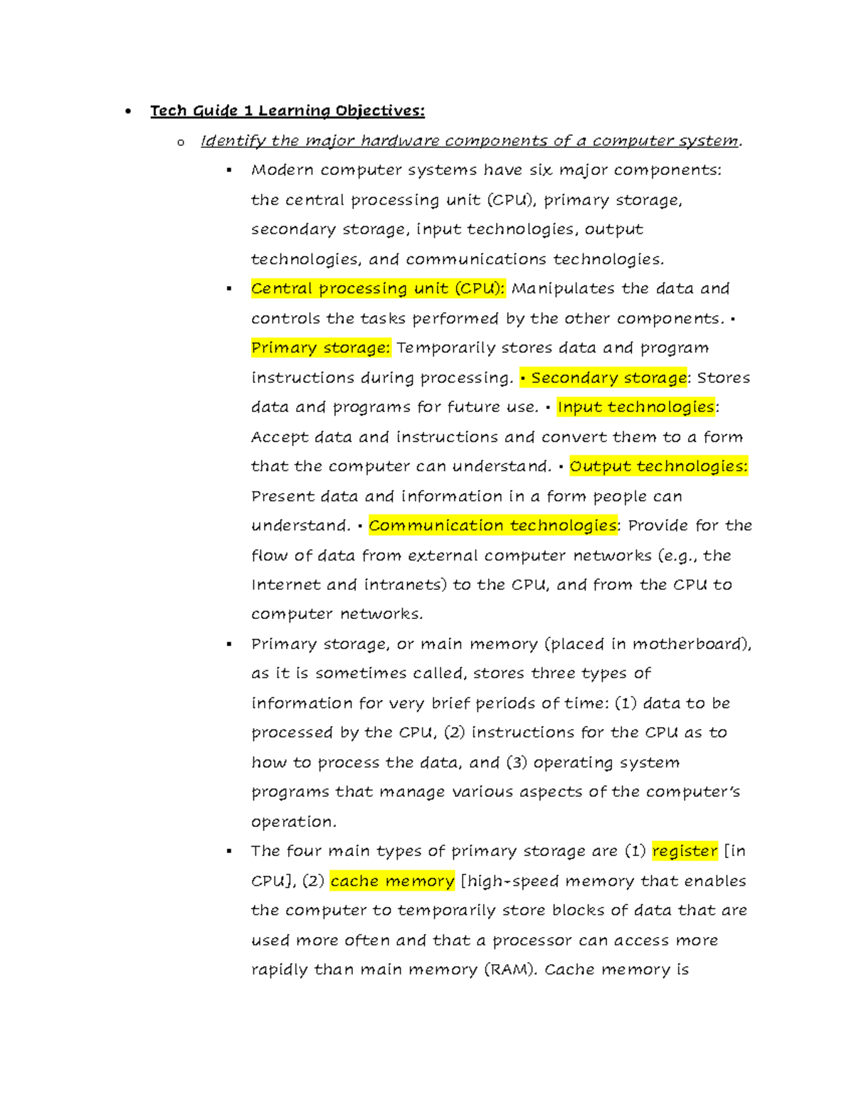 COMM226 TECH 1 - Tech Guide 1 Learning Objectives: o Identify the major ...