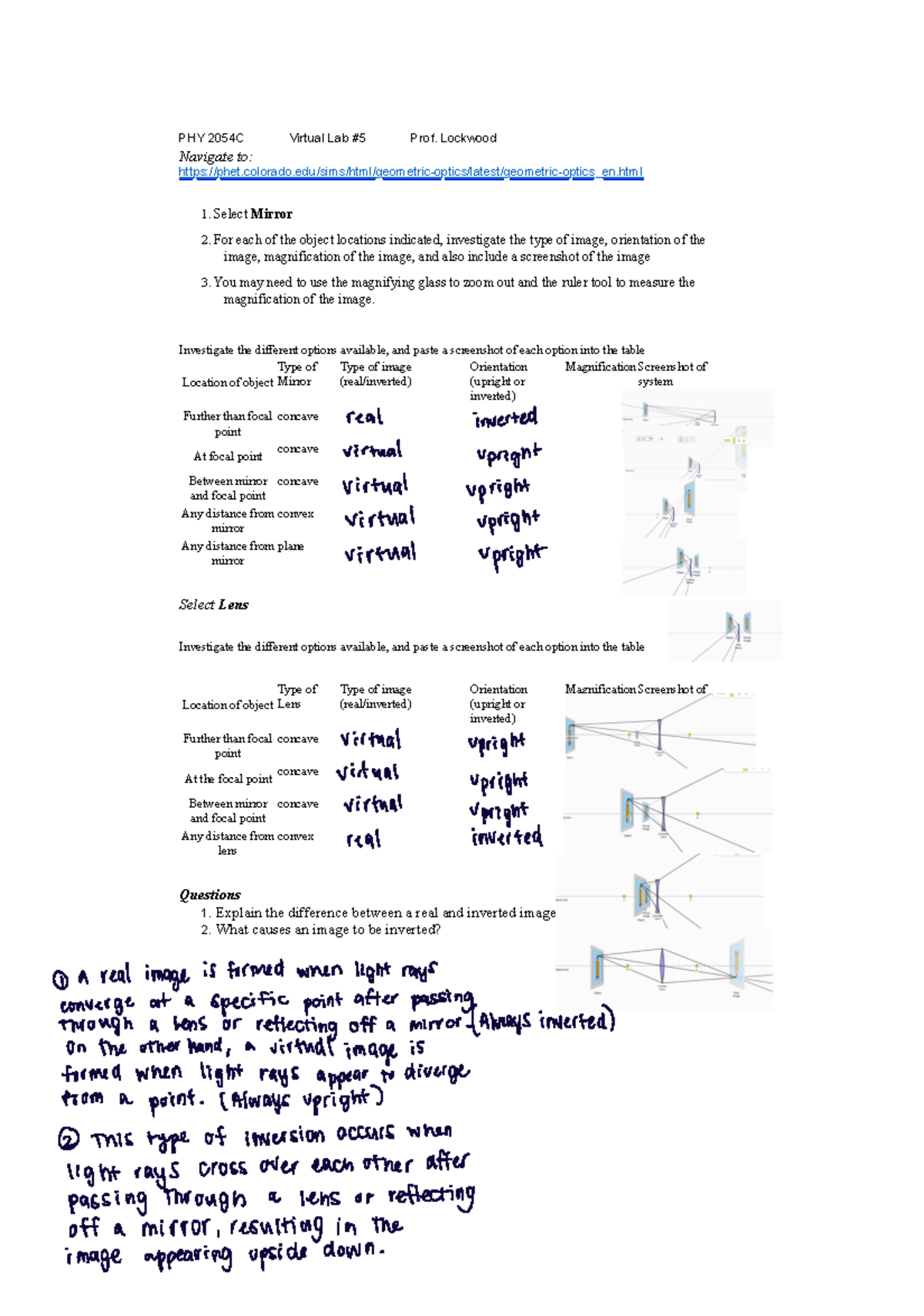 Virtual Lab 5 physics - PHY 2054C Virtual Lab #5 Prof. Lockwood ...