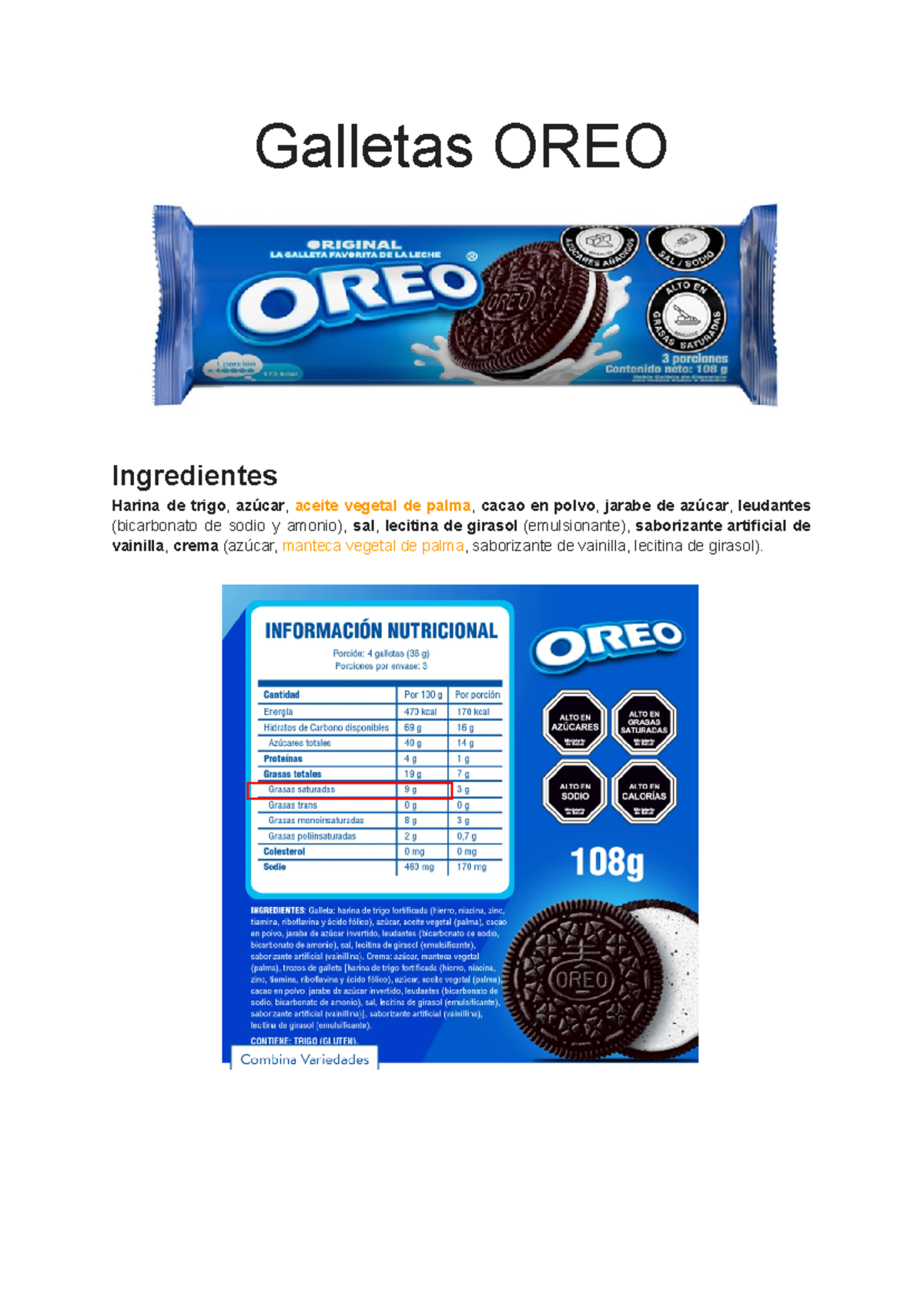 Galletas OREO - 2124 - Galletas OREO Ingredientes Harina de trigo ...