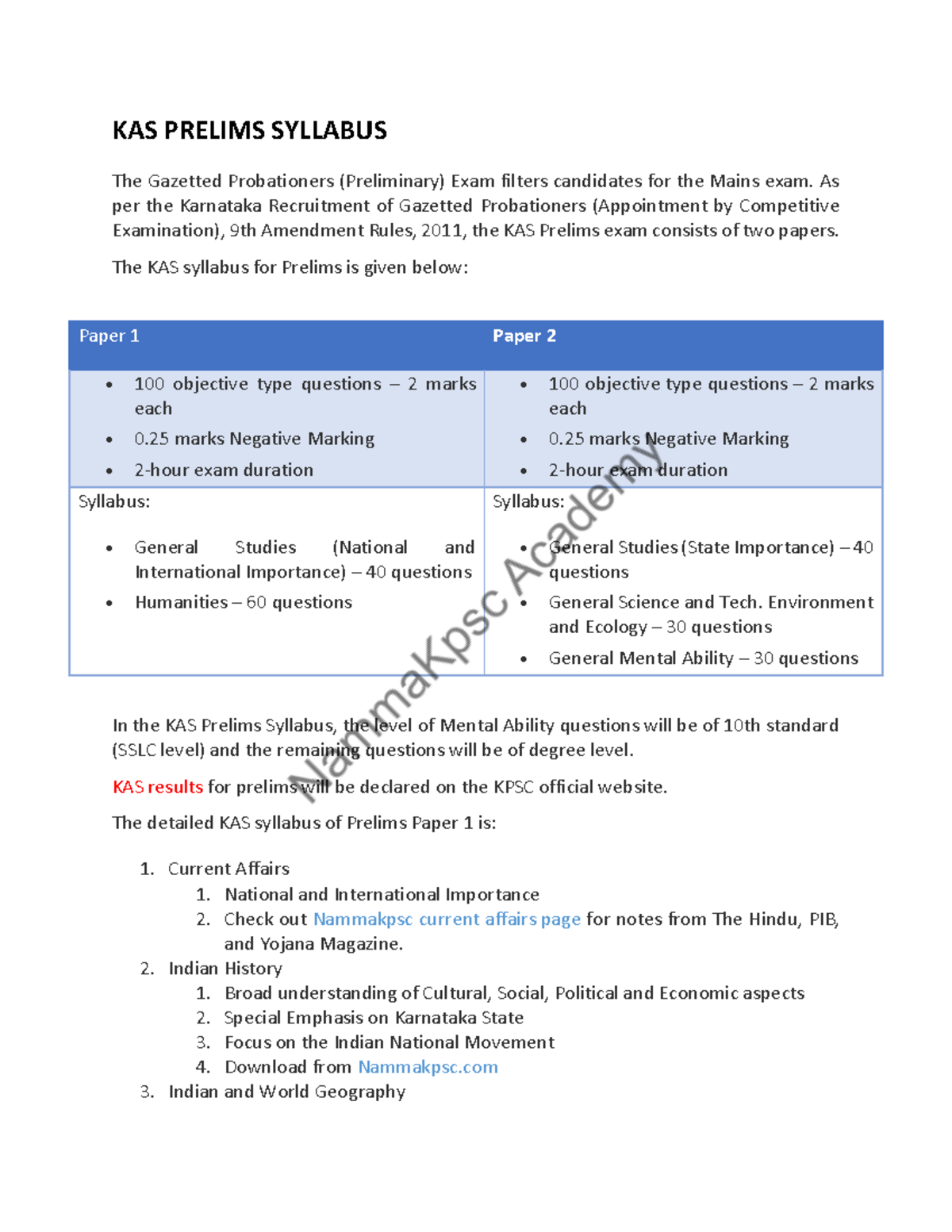 KAS Prelims syllabus 2021 - KAS PRELIMS SYLLABUS The Gazetted ...