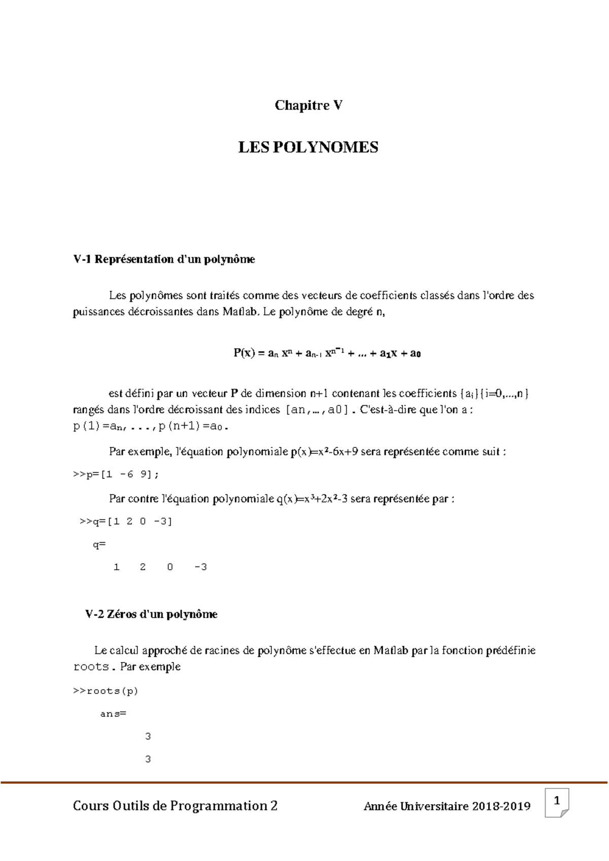 Chapitre V LES Polynomes - 1 Chapitre V LES POLYNOMES V- 1 ...