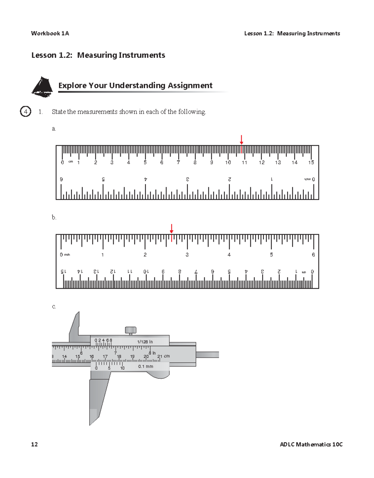 Assignment 1-2 math 10c - Workbook 1A Lesson 1: Measuring Instruments ...