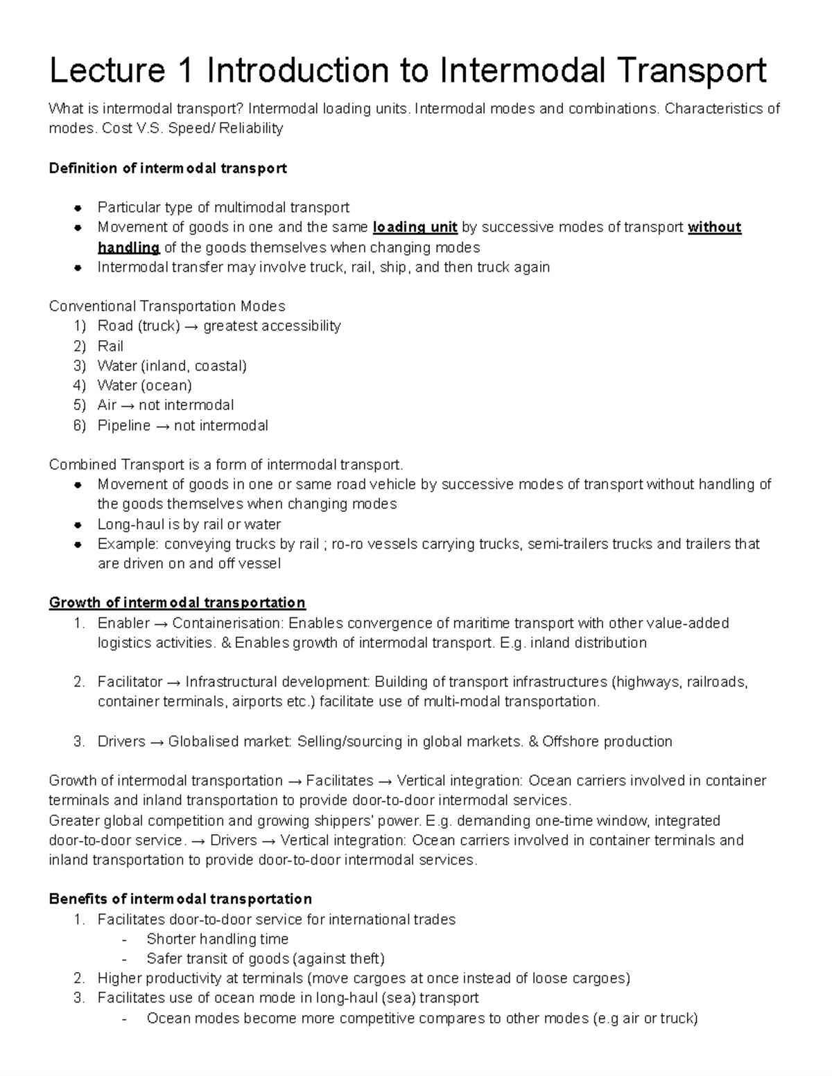 Intermodal lecture 1-5 - Lecture 1 Introduction to Intermodal Transport ...