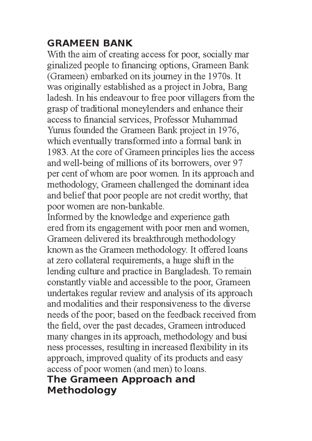 Grameen BANK - GRAMEEN BANK With the aim of creating access for poor ...