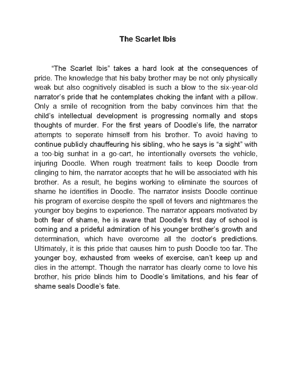 The Scarlet Ibis - Lecture notes 6 - The Scarlet Ibis “The Scarlet Ibis ...