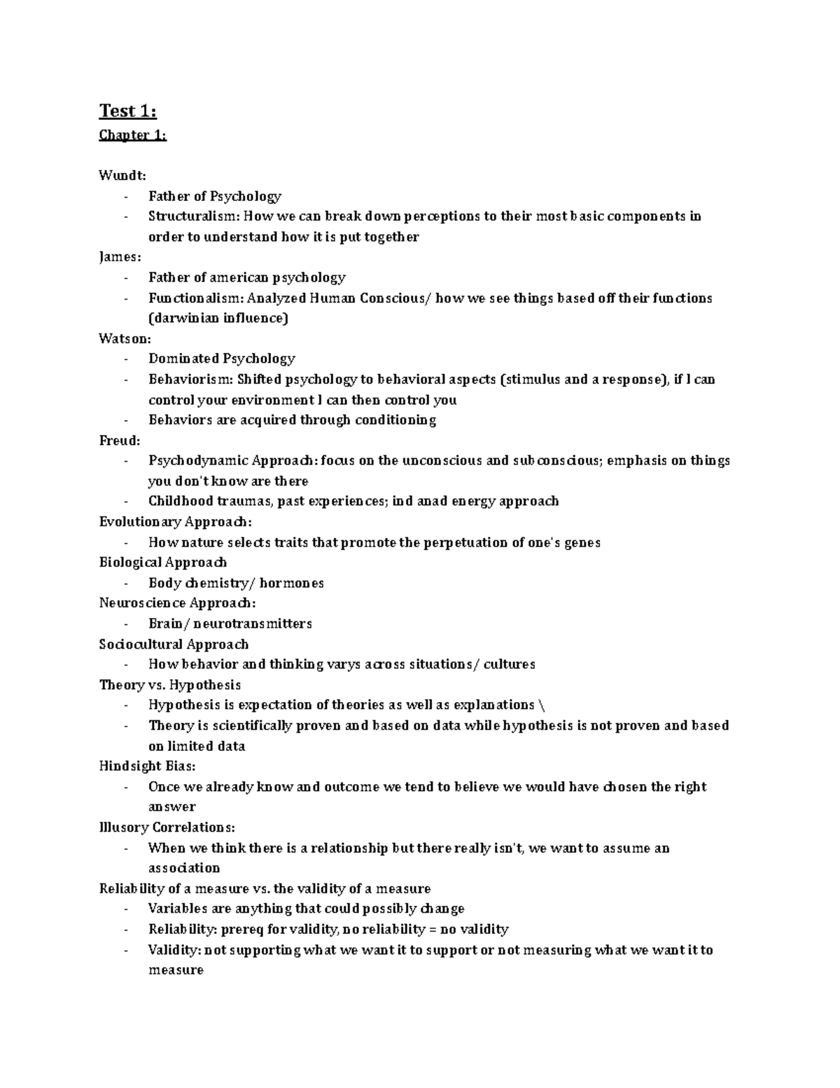 Psychology Study Guide-pages-1-3 - Test 1: Chapter 1: Wundt: - Father ...