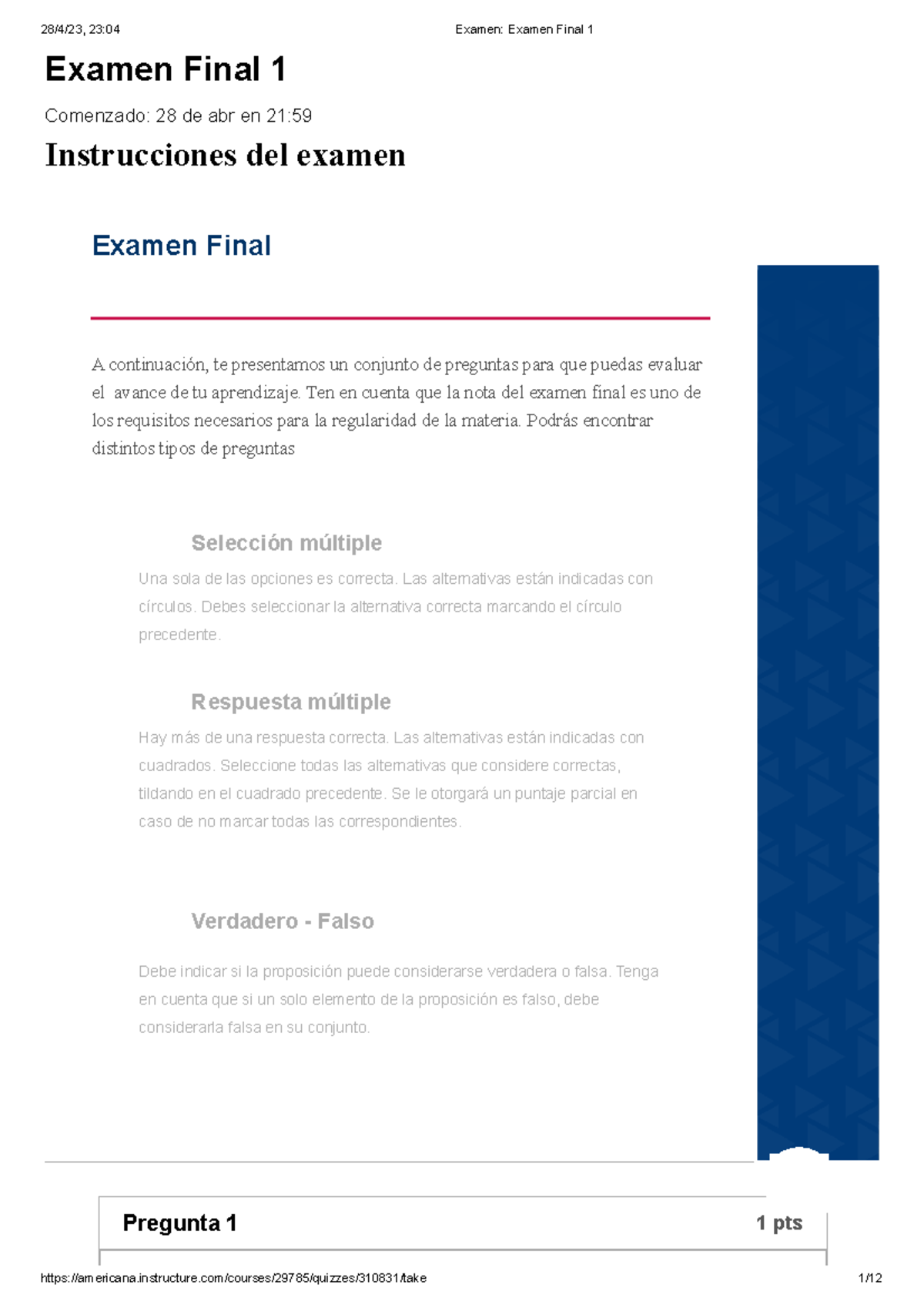 Examen Examen Final 1 - TEORIA DE LA ADMINISTRACION PUBLICA - Examen Final 1 Comenzado: 28 de ...