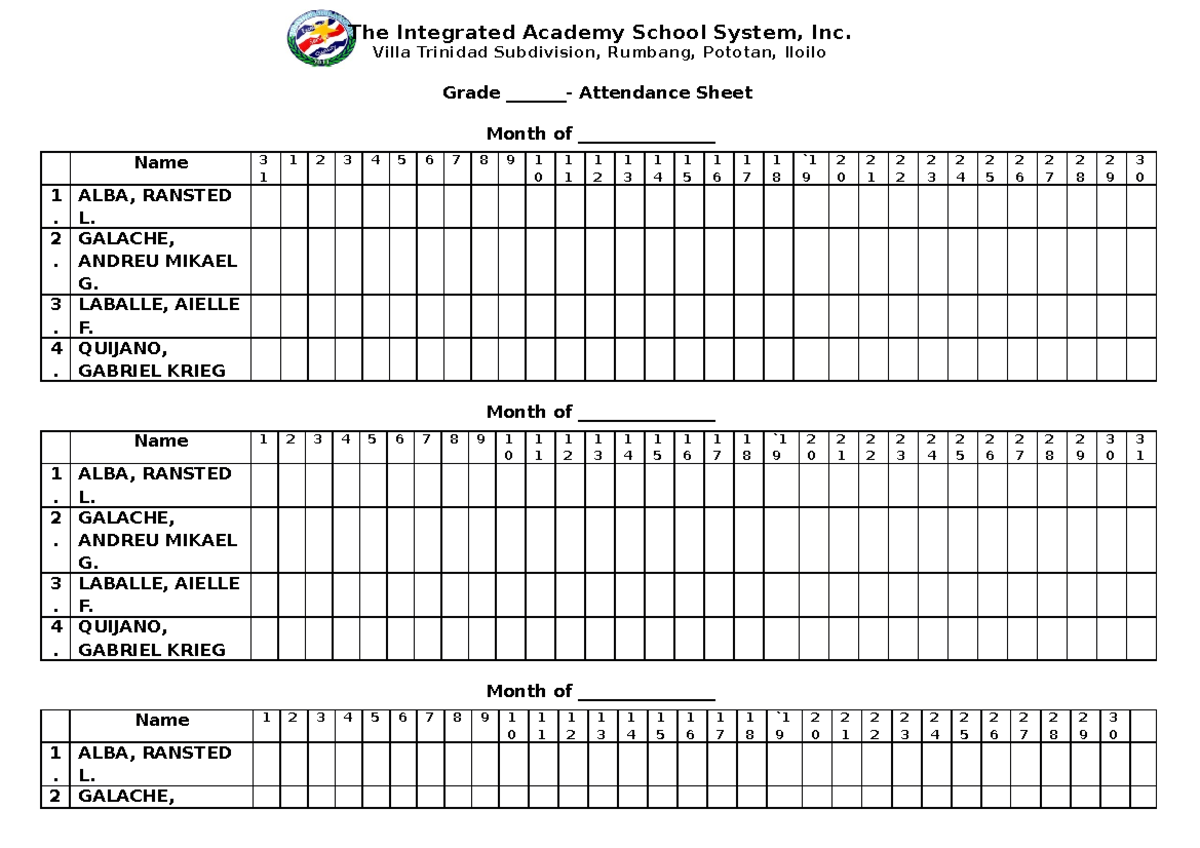 Attendance S.Y. 2023-2024 - The Integrated Academy School System, Inc ...