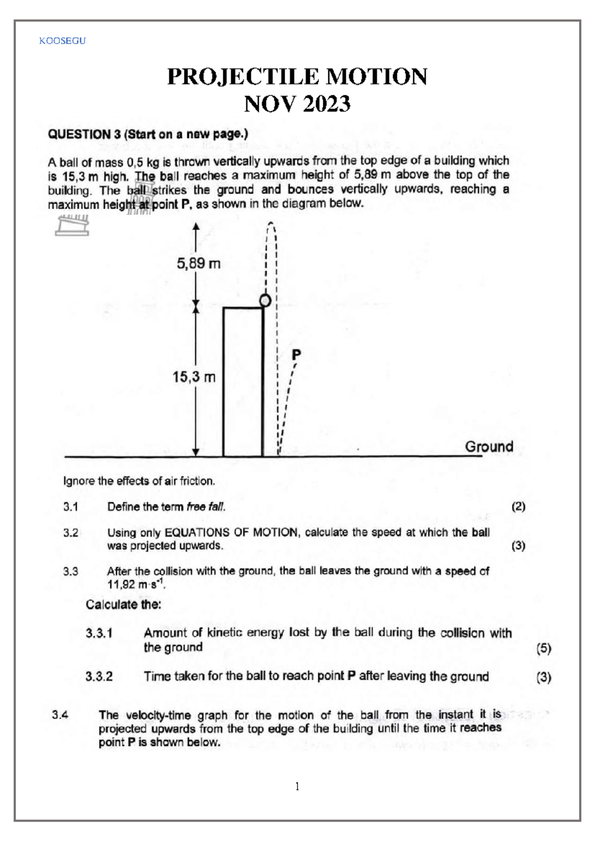 MEGA Projectile Motion 2023 - PROJECTILE MOTION NOV 2023 Ref Ref ...