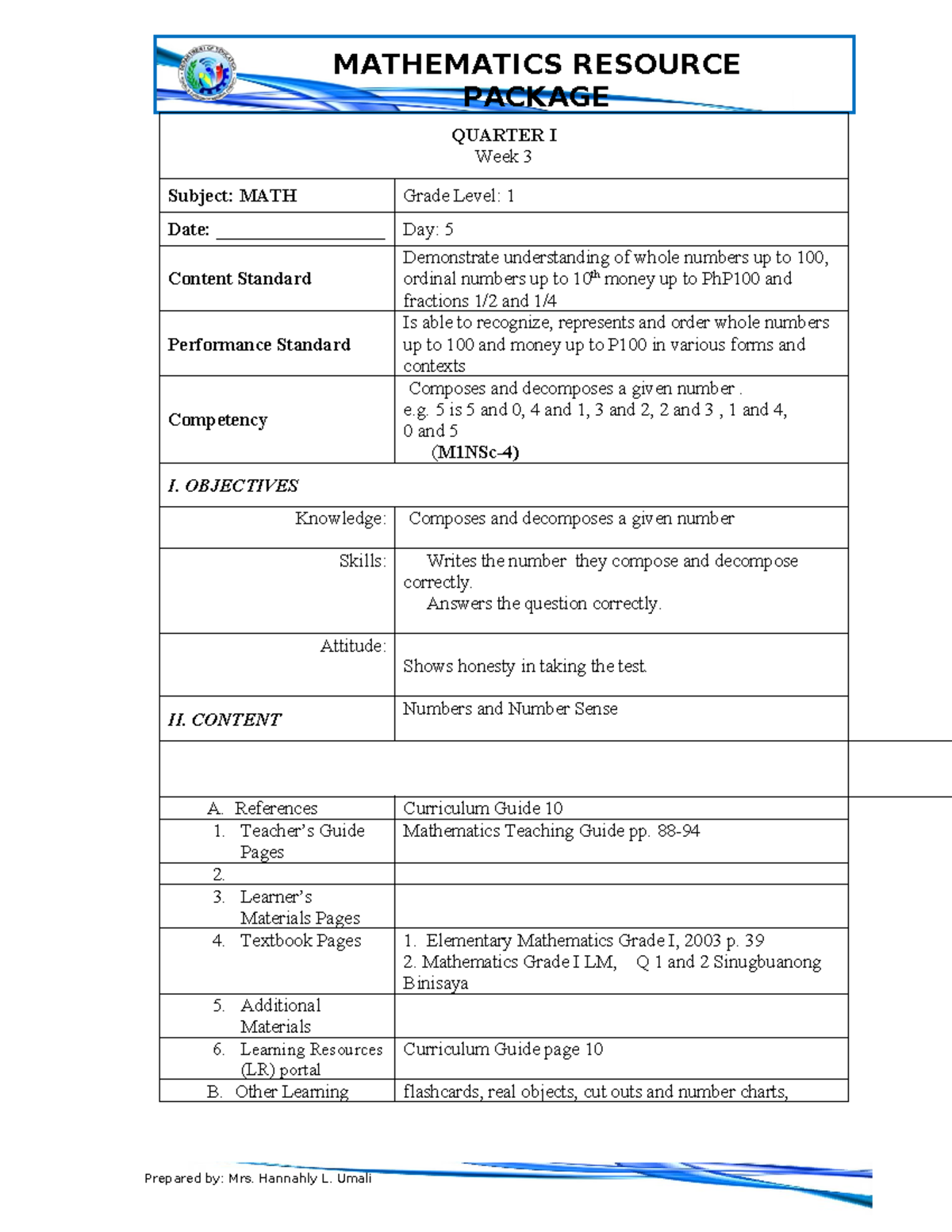 MATH1 Q1 WEEK3 DAY5 - access easily - PACKAGE QUARTER I Week 3 Subject ...