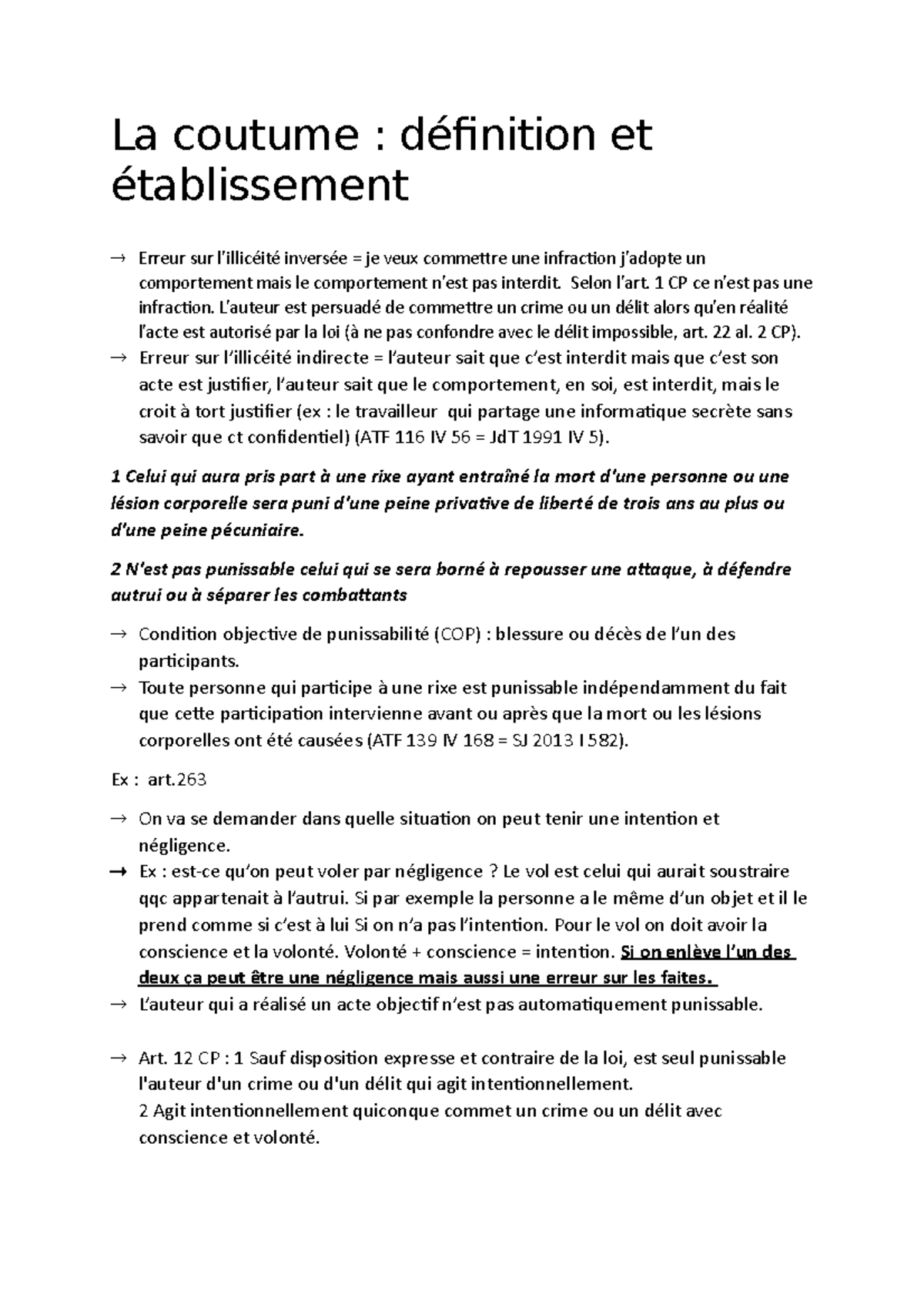 La coutume notes de cours - La coutume : définition et établissement ...
