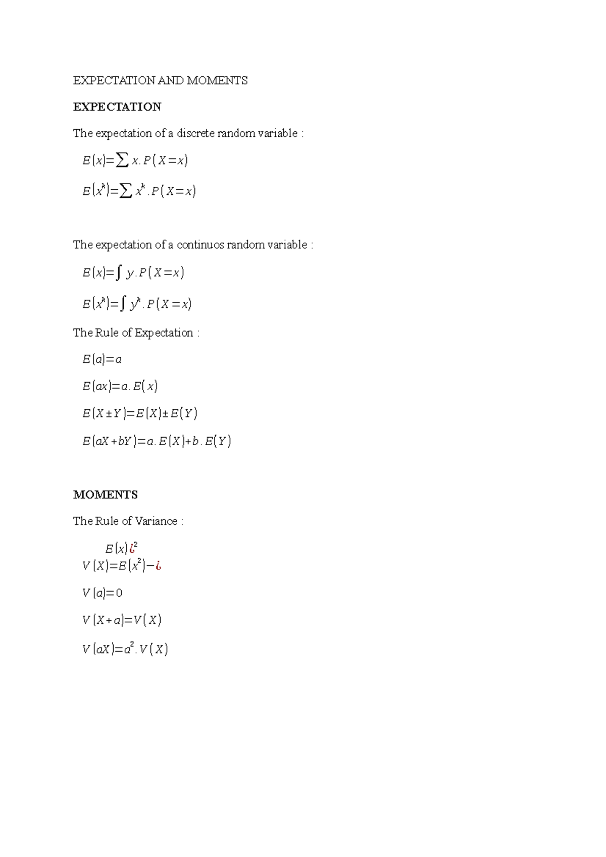 Expectation and Moments - EXPECTATION AND MOMENTS EXPECTATION The ...