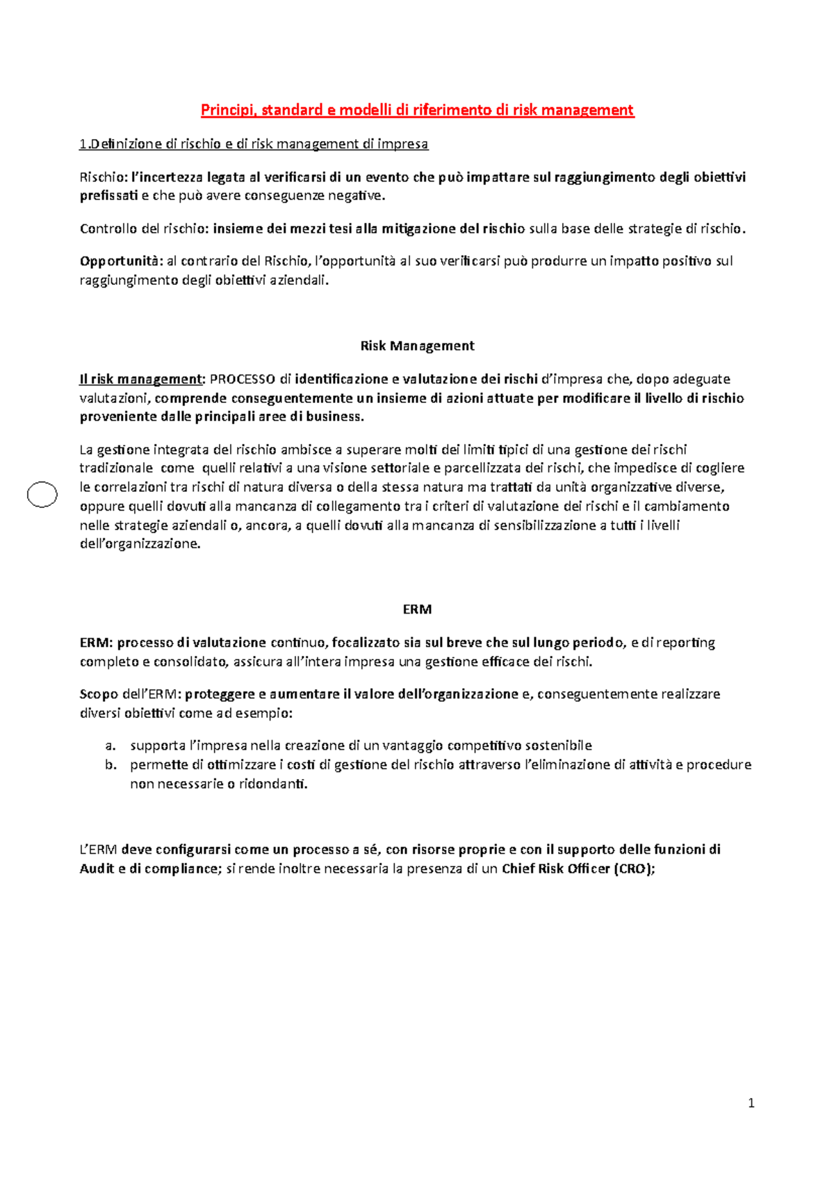 Risk mana libro 1 - riassunto risk managment - Principi, standard e ...