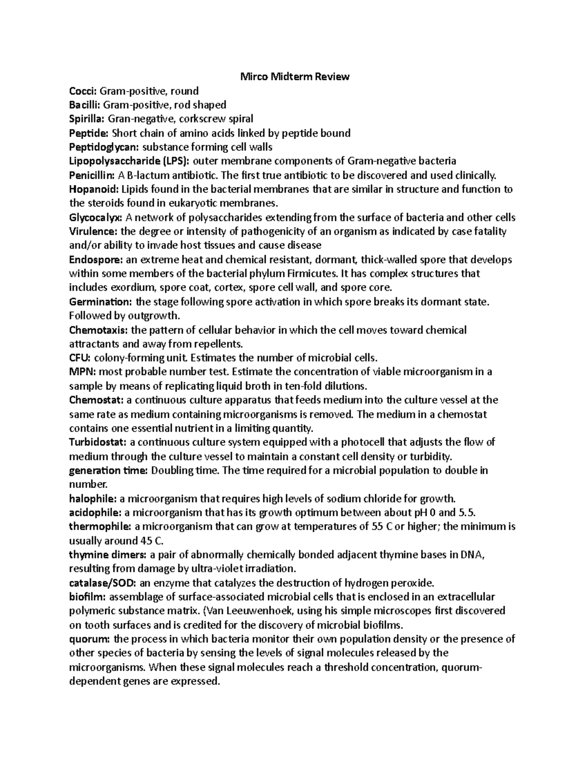 Mirco Midterm Review - Mirco Midterm Review Cocci: Gram-positive, round ...