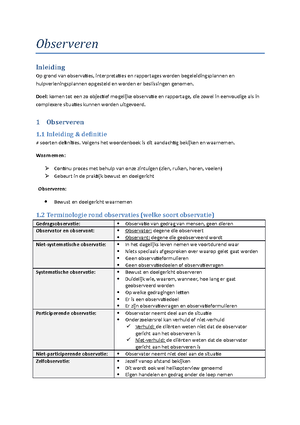 Observeren samenvatting - Observeren Doel: ontwikkeling van je cliënt ...