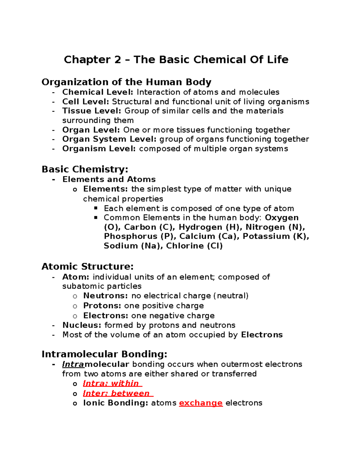 BIO 213 - Chapter 2 - Lecture - Chapter 2 – The Basic Chemical Of Life ...