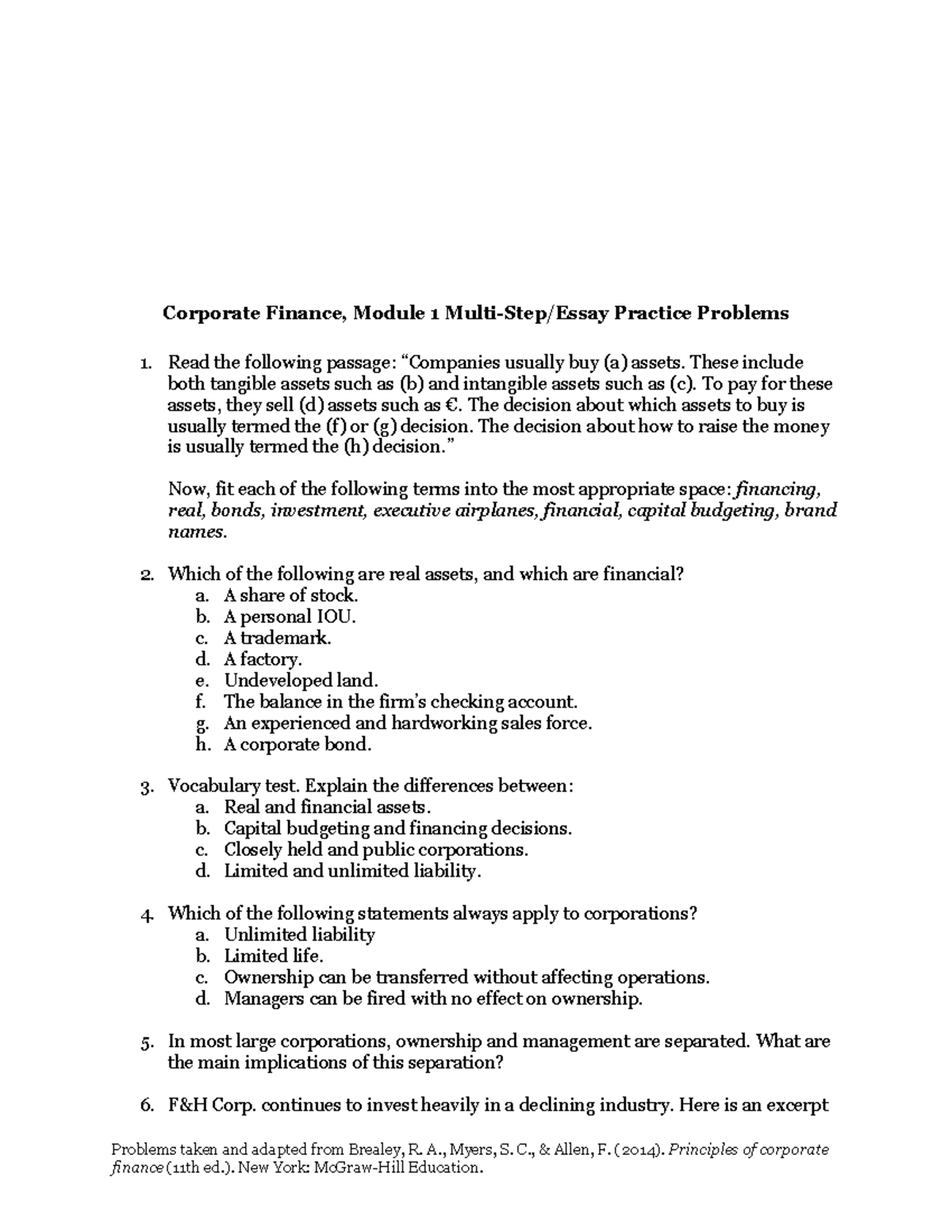(CF) 1 Multi-Step Essay Practice Problems - Problems taken and adapted ...