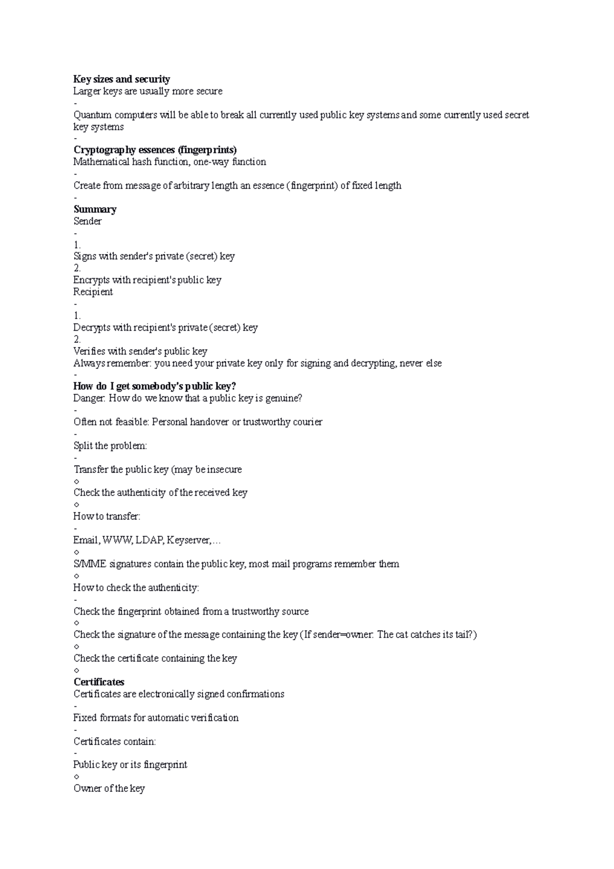 Key sizes and security - Key sizes and security Larger keys are usually ...