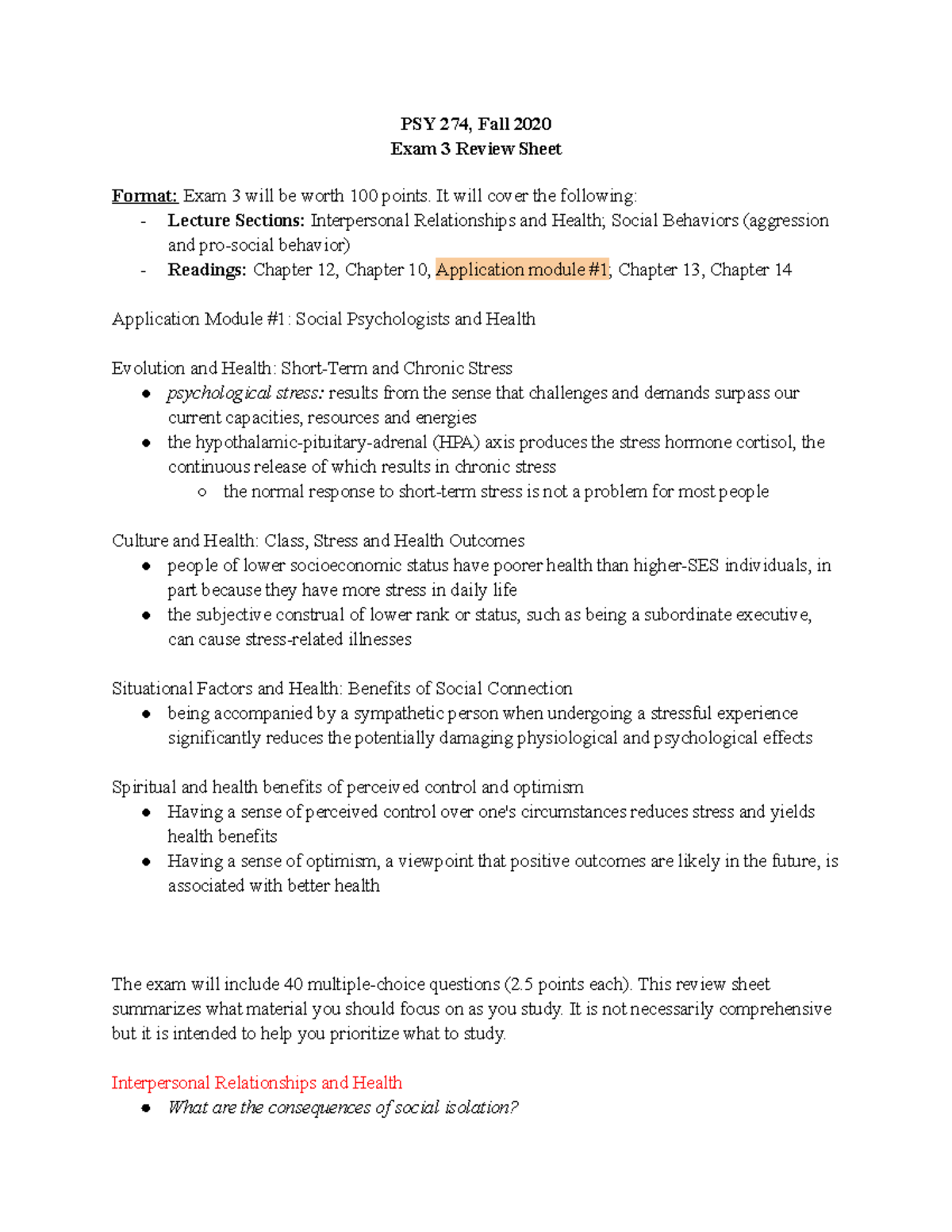 PSY 274, Fall 2020 - BESTTT NOTES! SO DETAILED and will guarantee earn ...